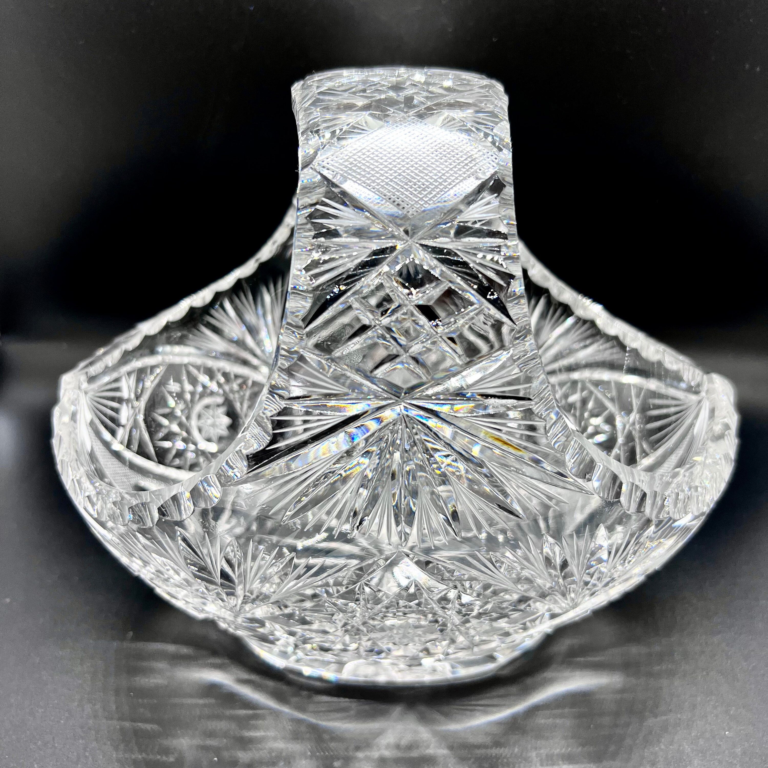 Vintage Bohemian Cut Crystal Basket, Large Crystal Center Piece ...