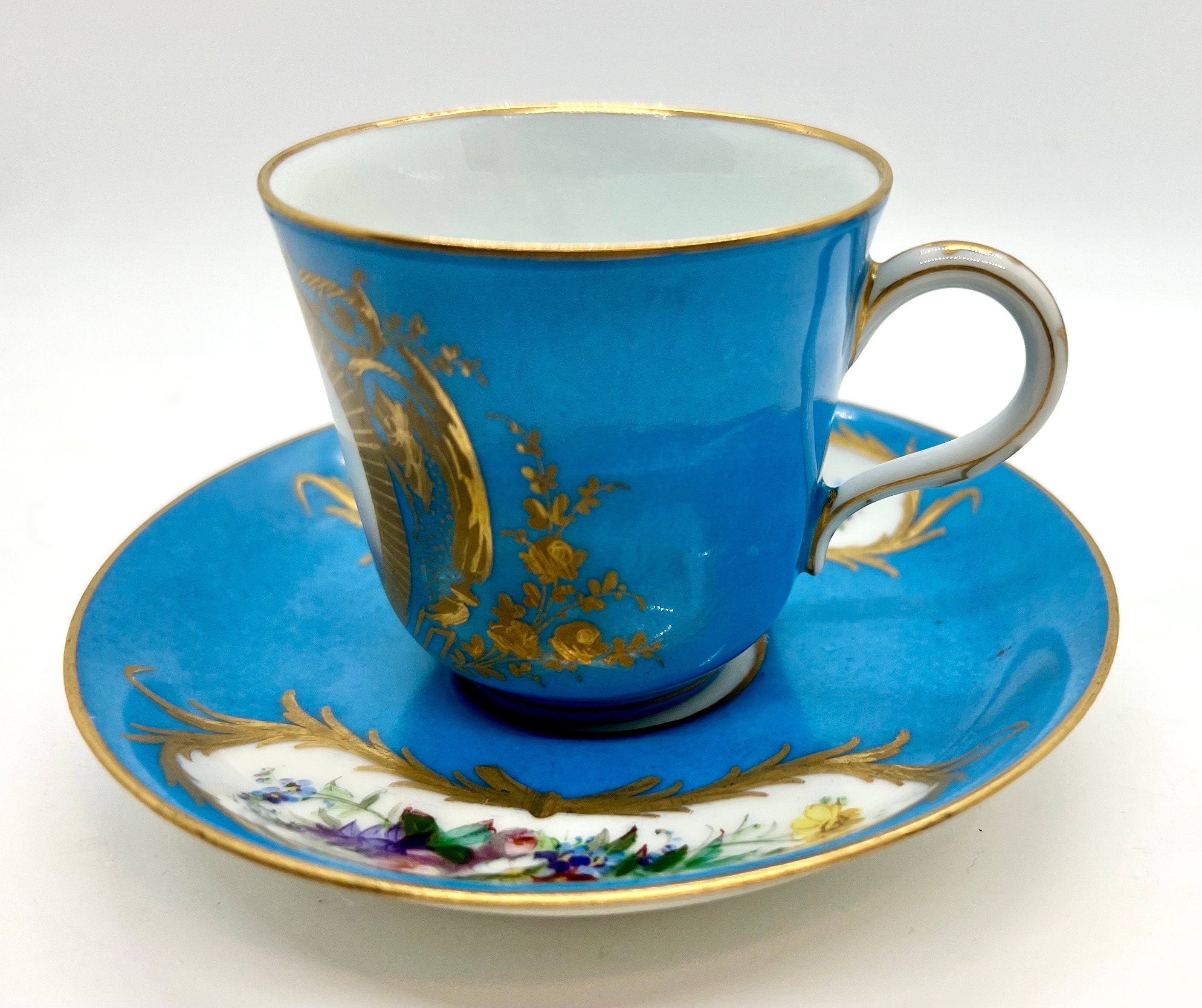 ANTIQUE SEVRES PORCELAIN Cup & Saucer, Handpainted Portrait Celeste ...