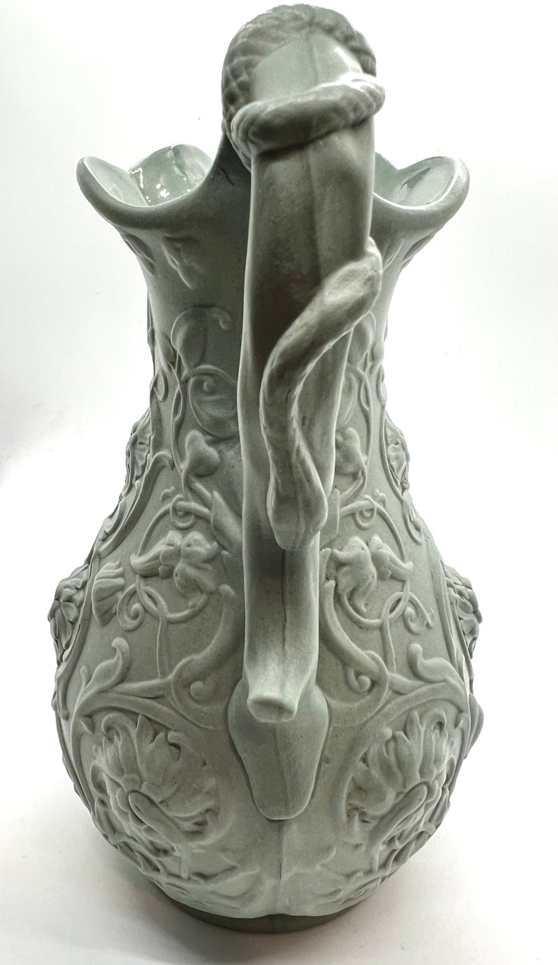 ANTIQUE JADE PITCHER Green Stone Relief Moulded Jug - Etsy