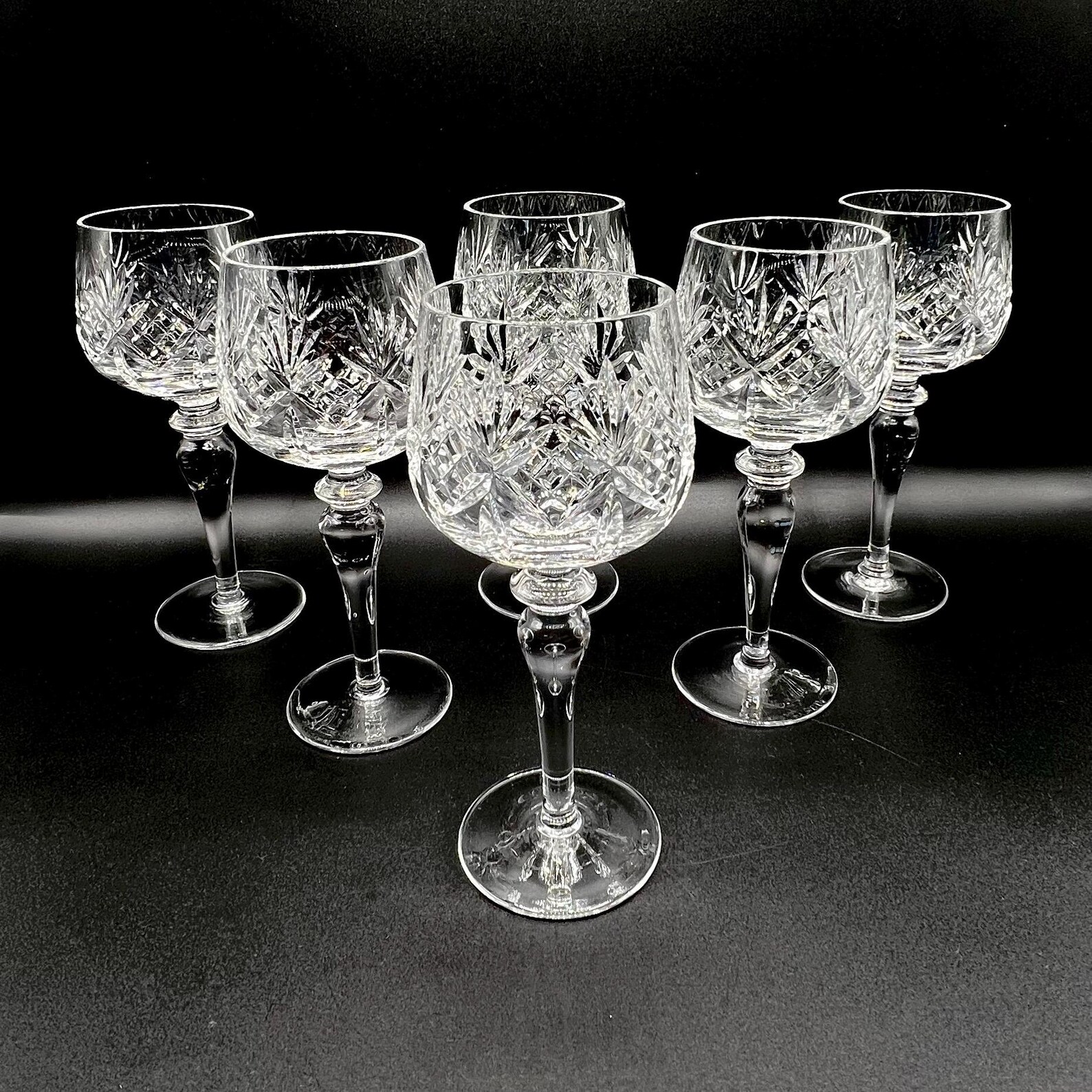 Set of 6 Vintage Cut Crystal Hock Wine Glasses With Criss Cross and Fan ...