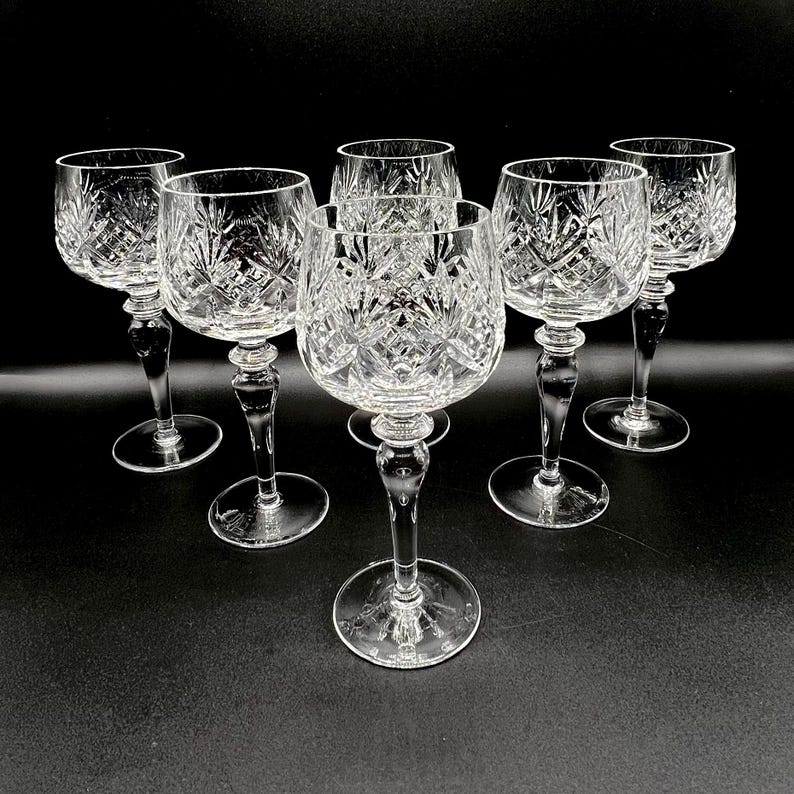 Set of 6 Vintage Cut Crystal Hock Wine Glasses With Criss Cross and Fan ...