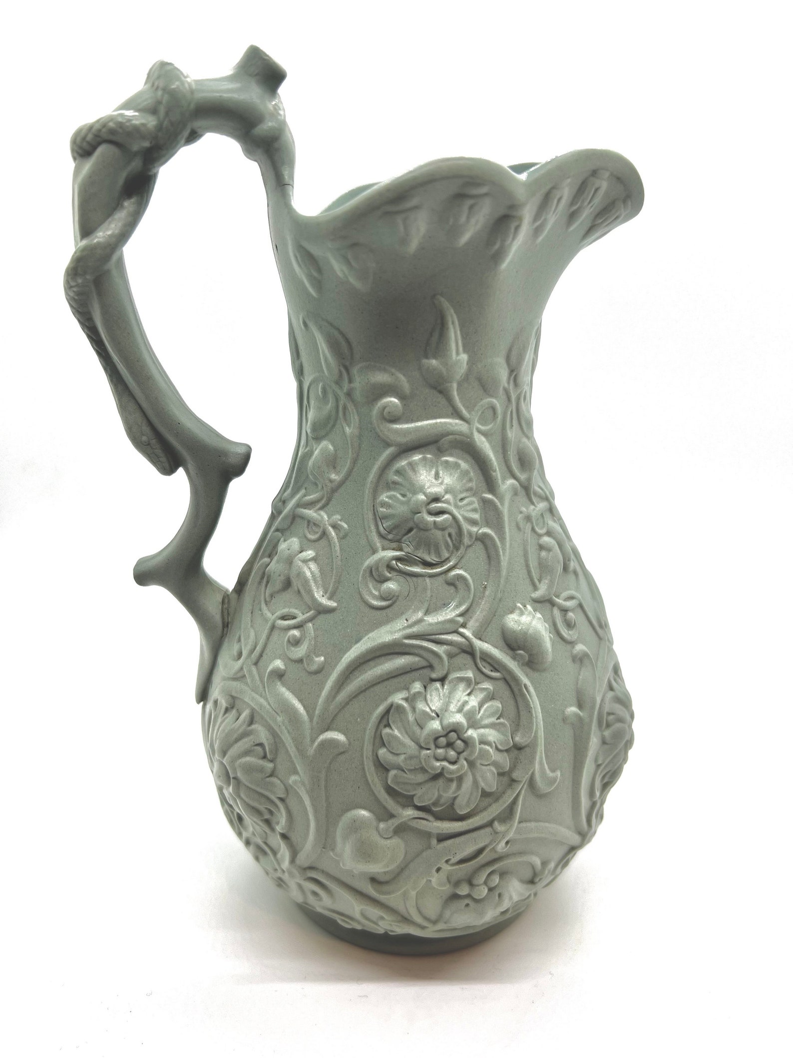 ANTIQUE JADE PITCHER Green Stone Relief Moulded Jug - Etsy