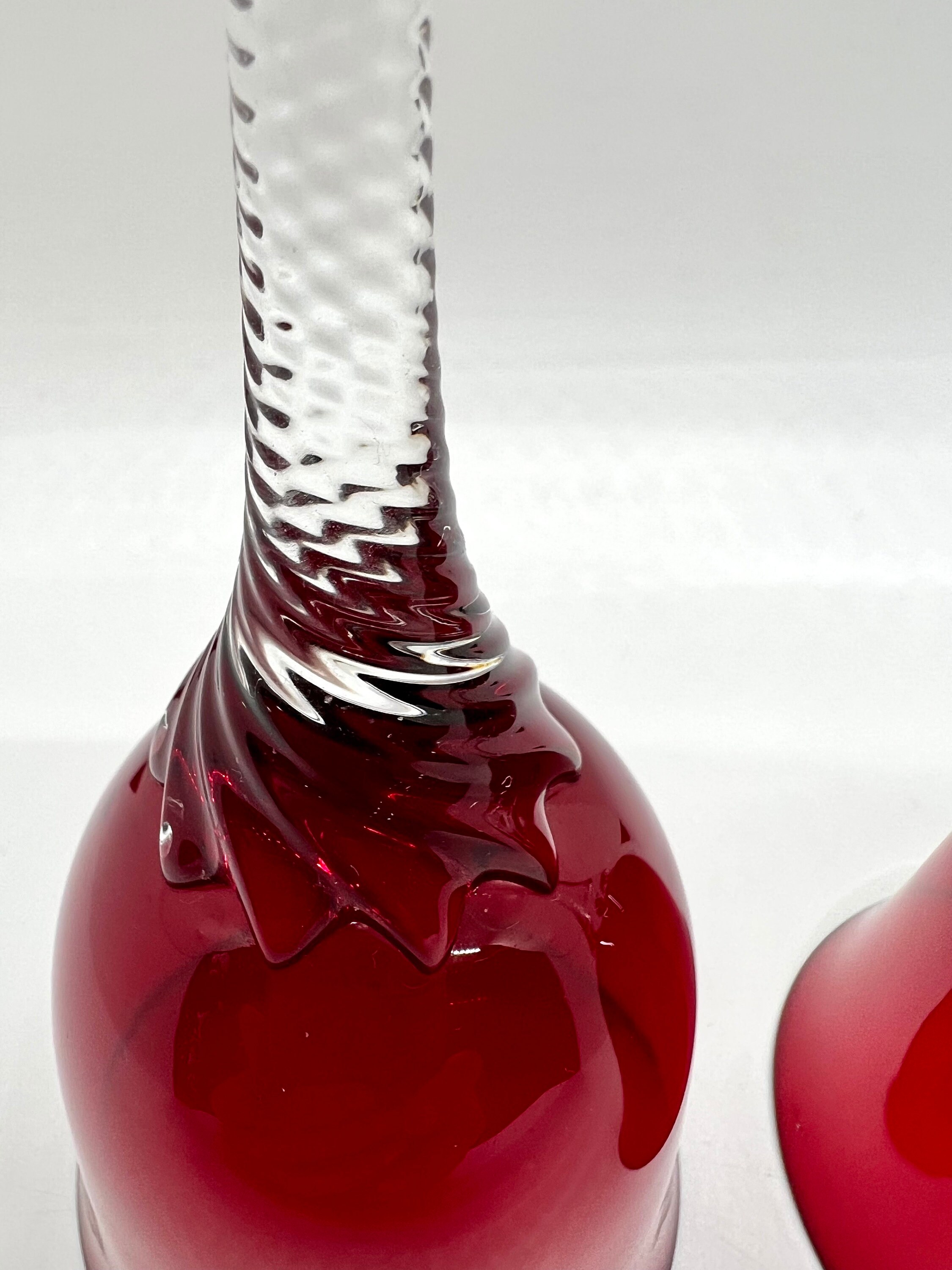 Vintage Port Glasses 2 Red Glass Cups on Clear Twisted Stem, Regency ...