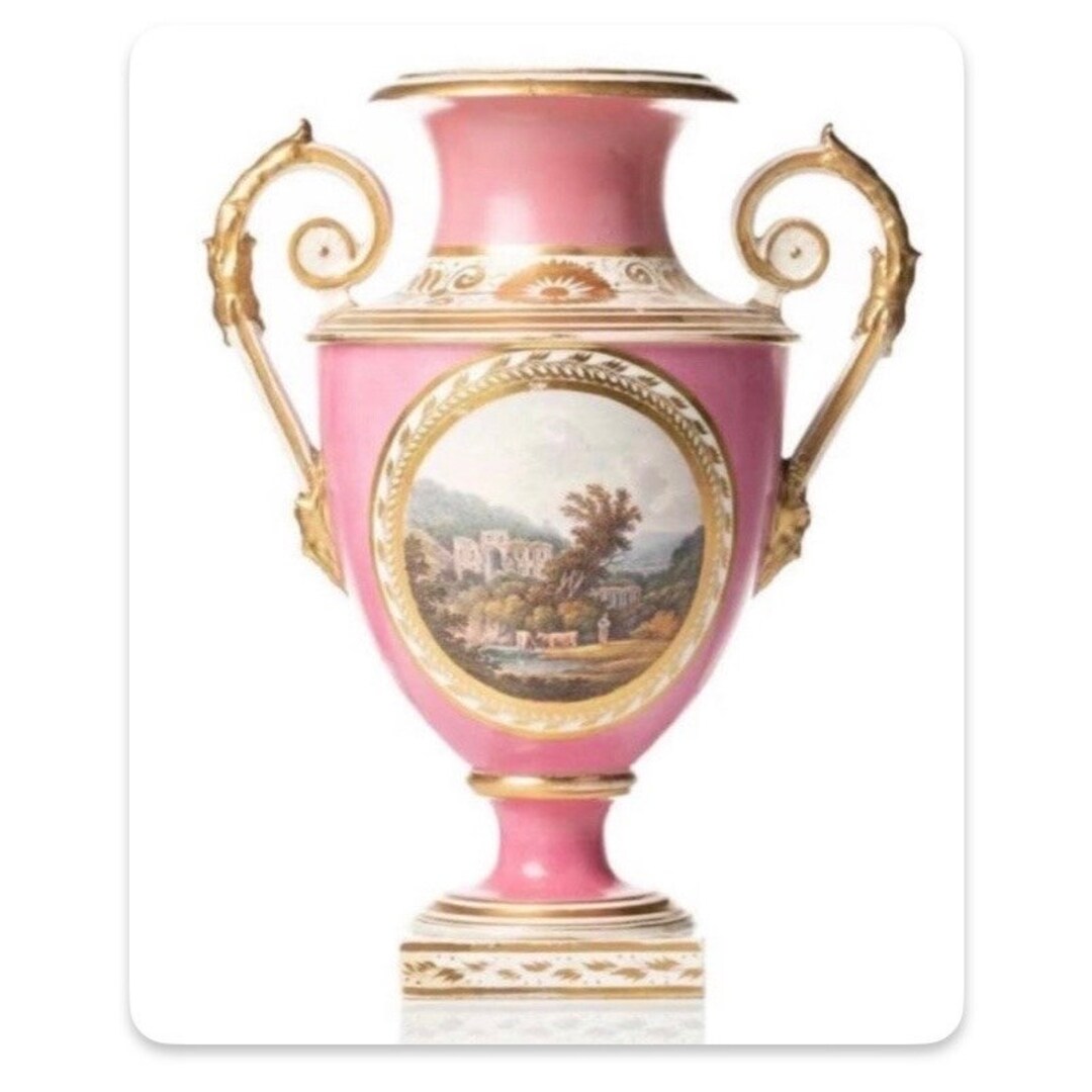 Antique DERBY Vase, Twin Handled & Handpainted Pink Vase, Early Royal ...