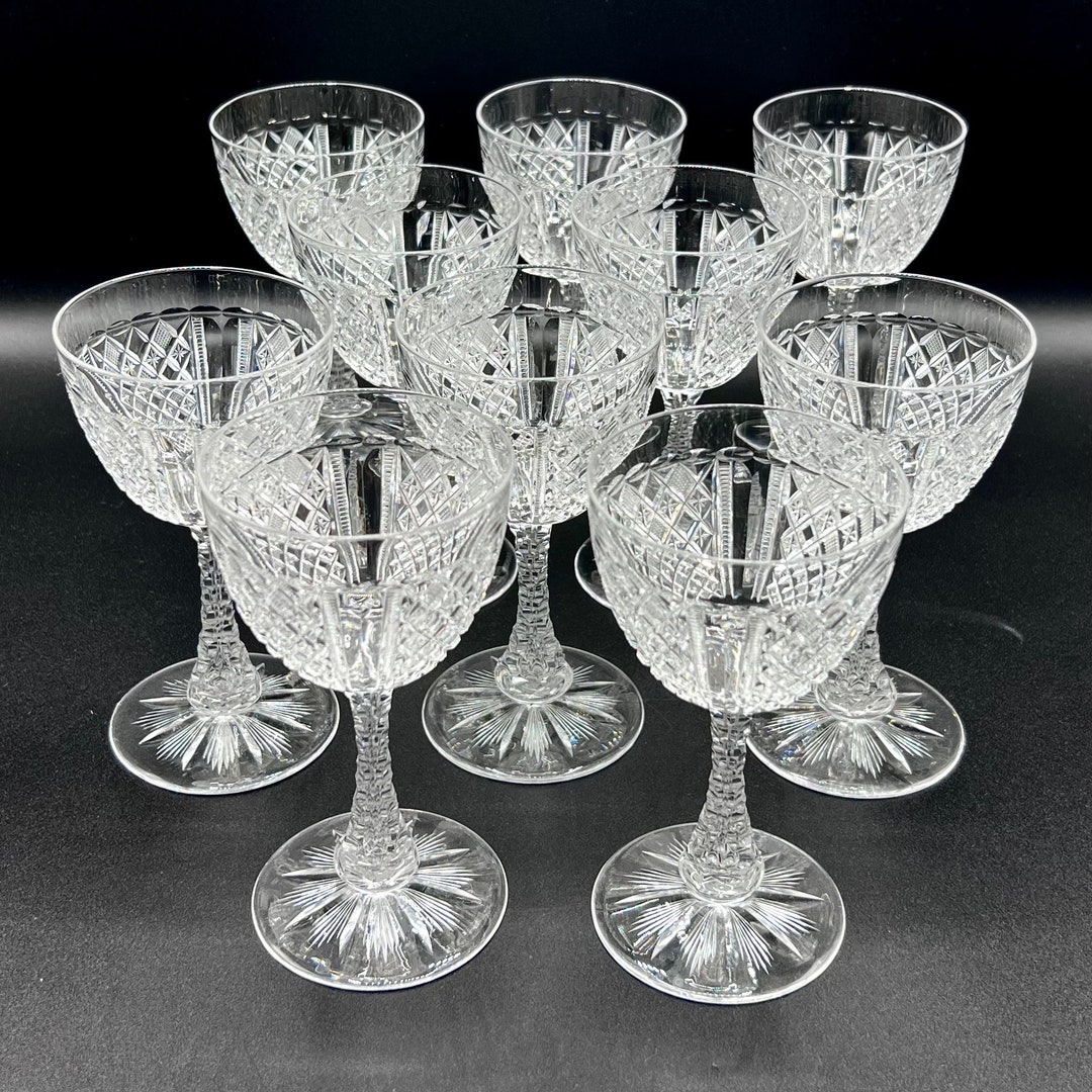Vintage Art Deco Cut Crystal Port Glasses - Elegant Cocktail Set ...
