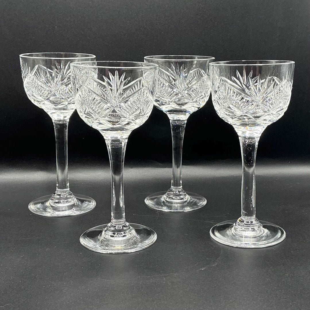 Vintage Hock Wine Glasses, Fan Cut Crystal White Wine Glasses, Art Deco ...