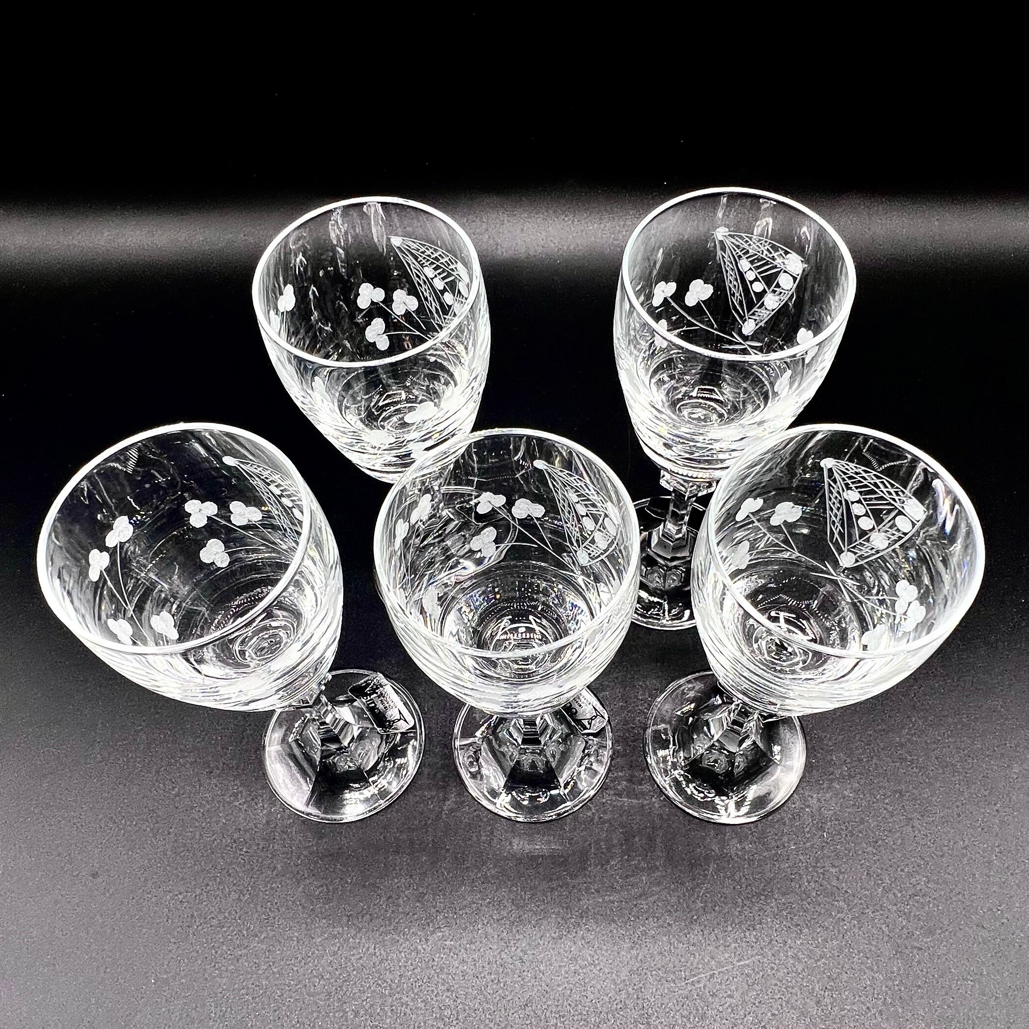 Vintage Etched Sherry Glasses, Duiske Crystal, 5 Irish Handcut Crystal ...