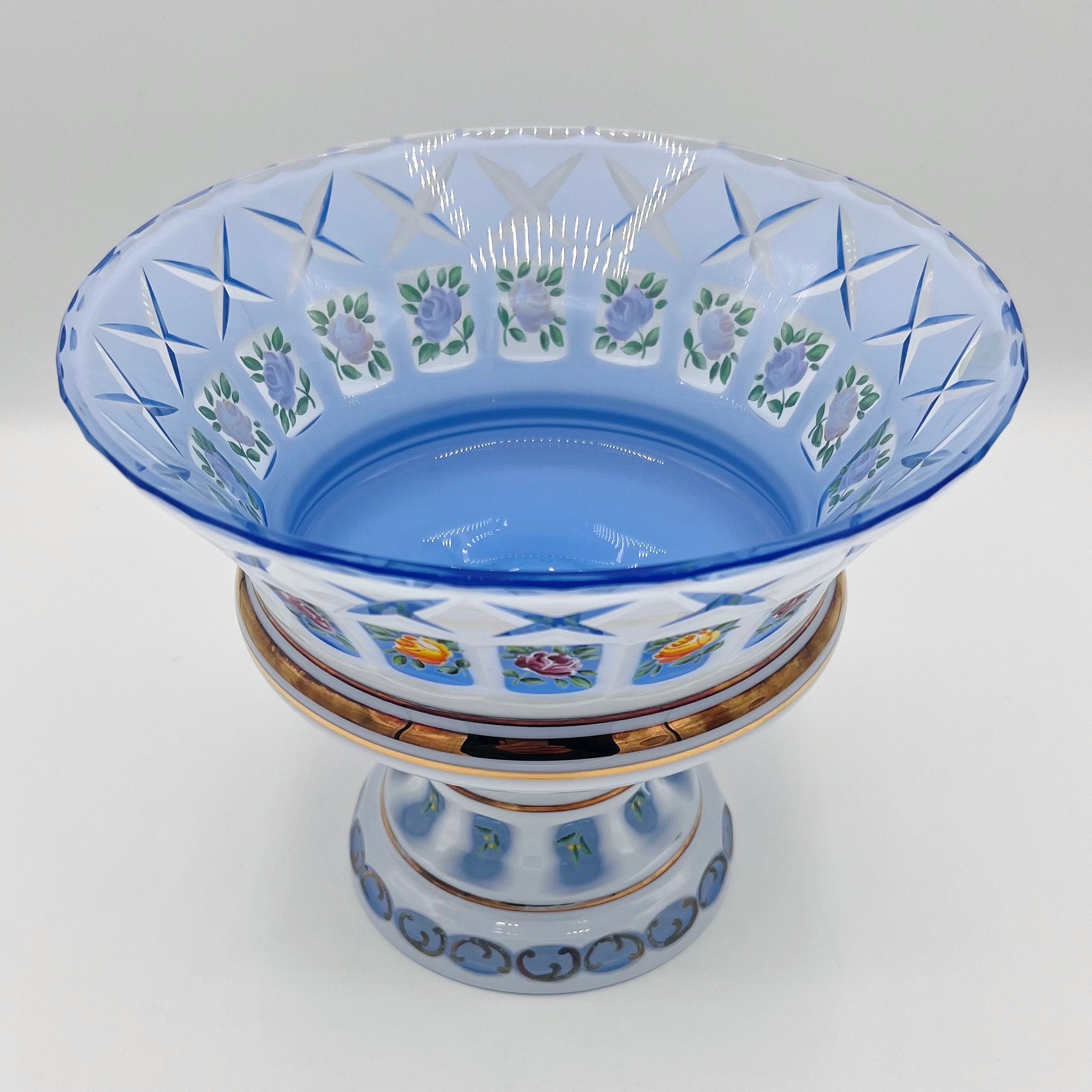 Vintage Bohemia Crystal Pedestal Glass Bowl, Gilded & Handpainted ...