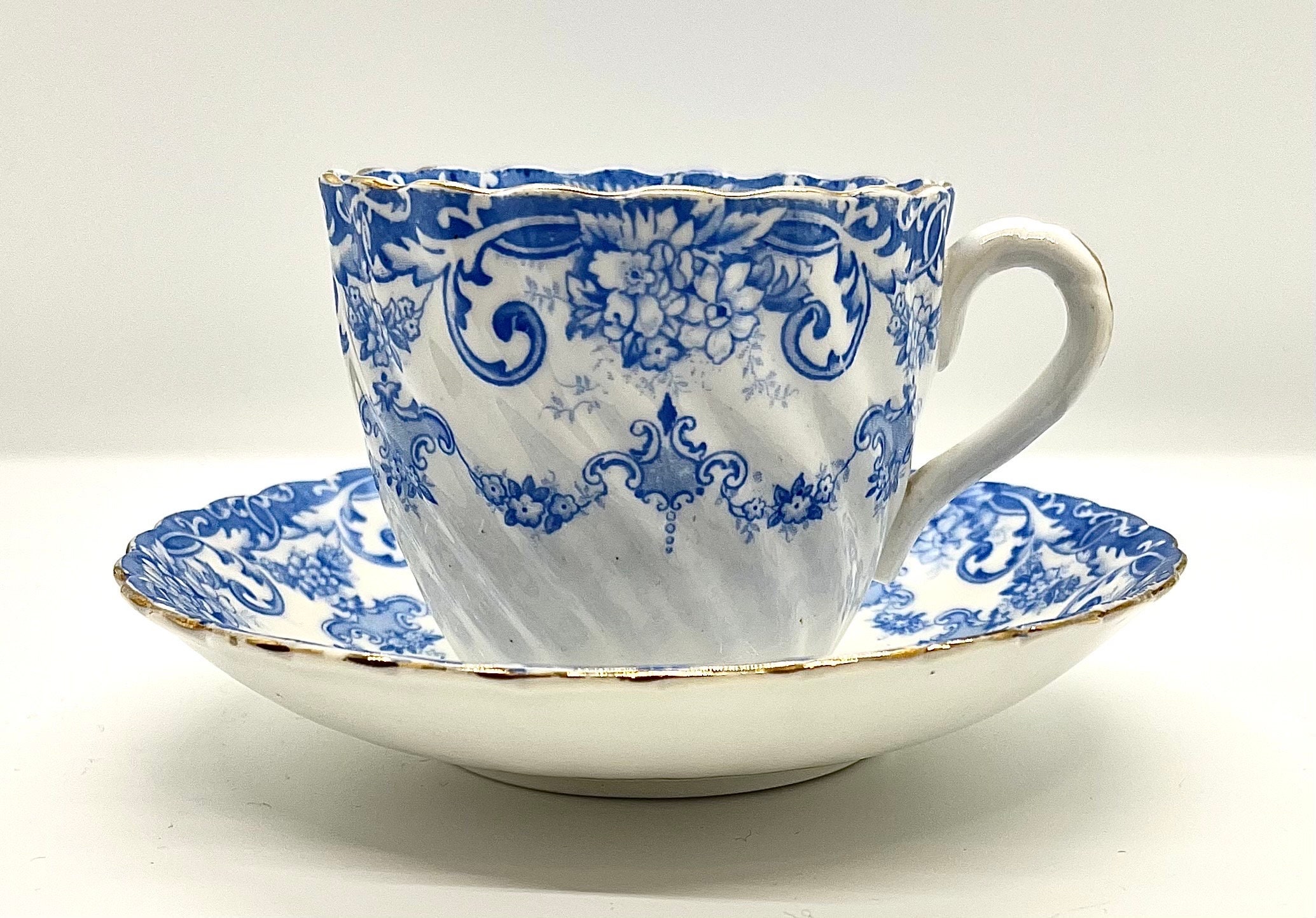 ANTIQUE BLUE & WHITE Porcelain Teaset, Cup and Saucer, Handpainted ...