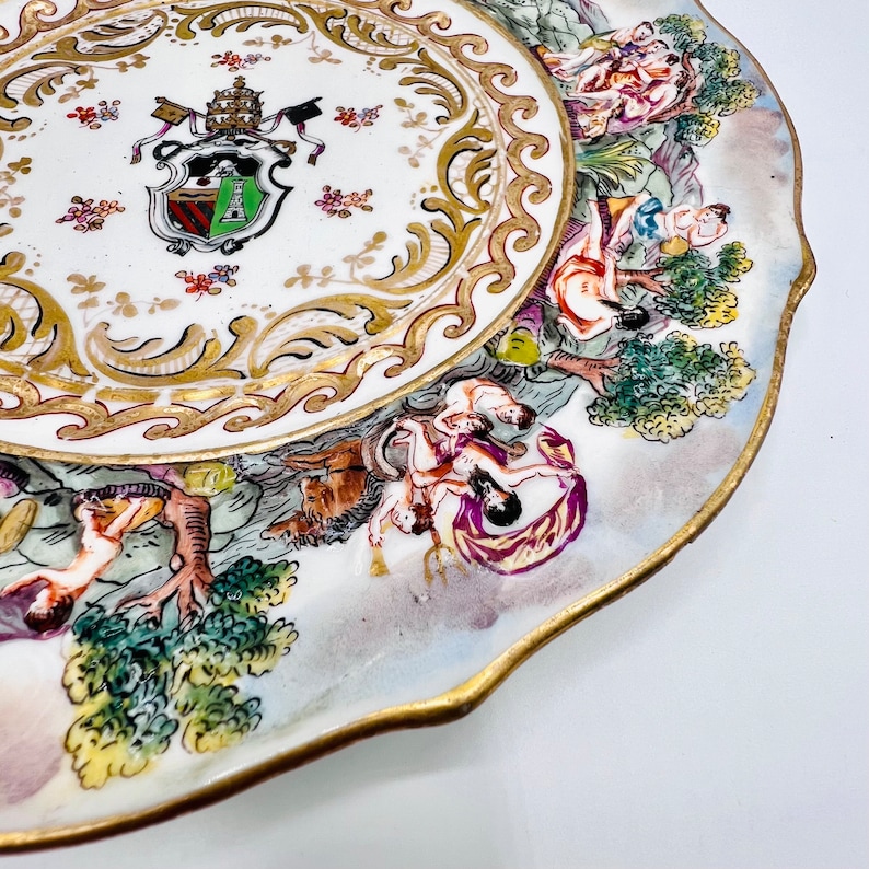 ANTIQUE NAPLES PLATE Capodimonte Porcelain Armorial Relief Plate, 1900 ...
