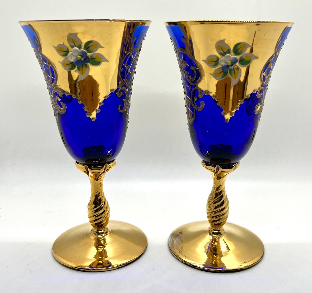 MURANO WINE GOBLETS 2 Vintage Murano Wine Glasses Murano Salvadori Tre ...
