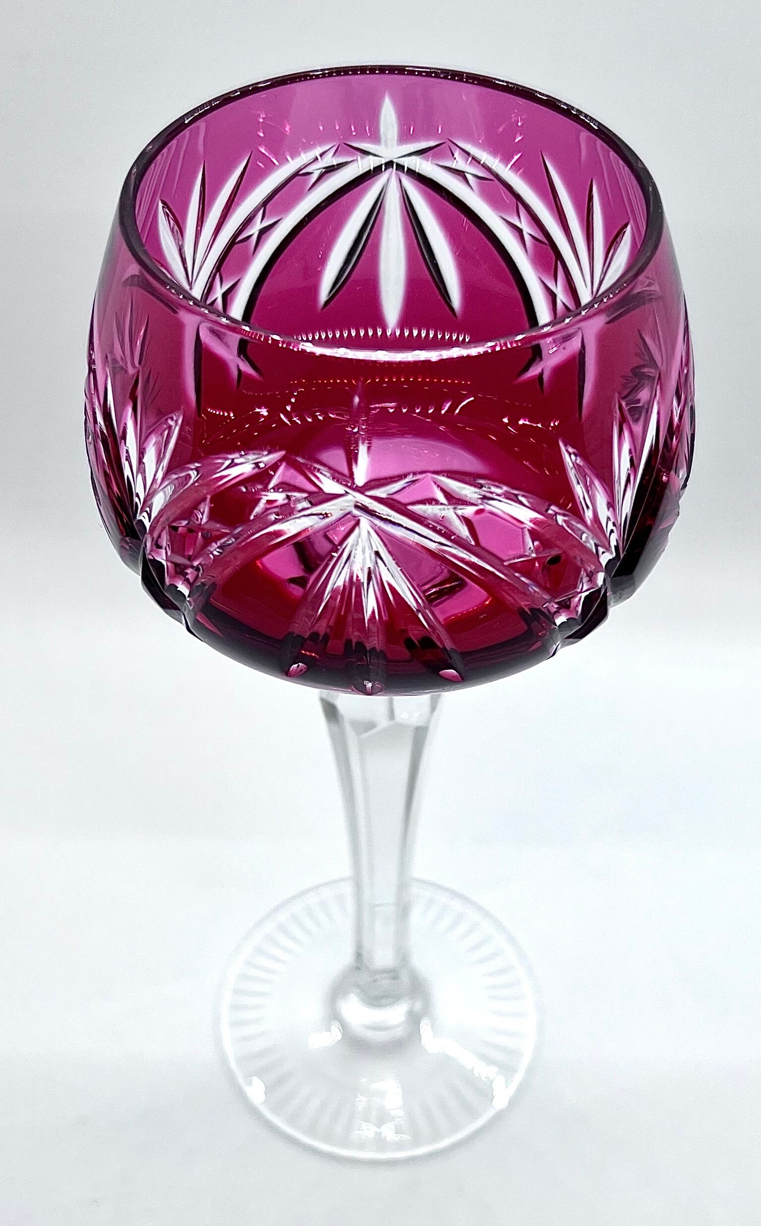 Vintage BOHEMIAN Crystal Hock Wine Glass | Red Cut in Clear Glass ...