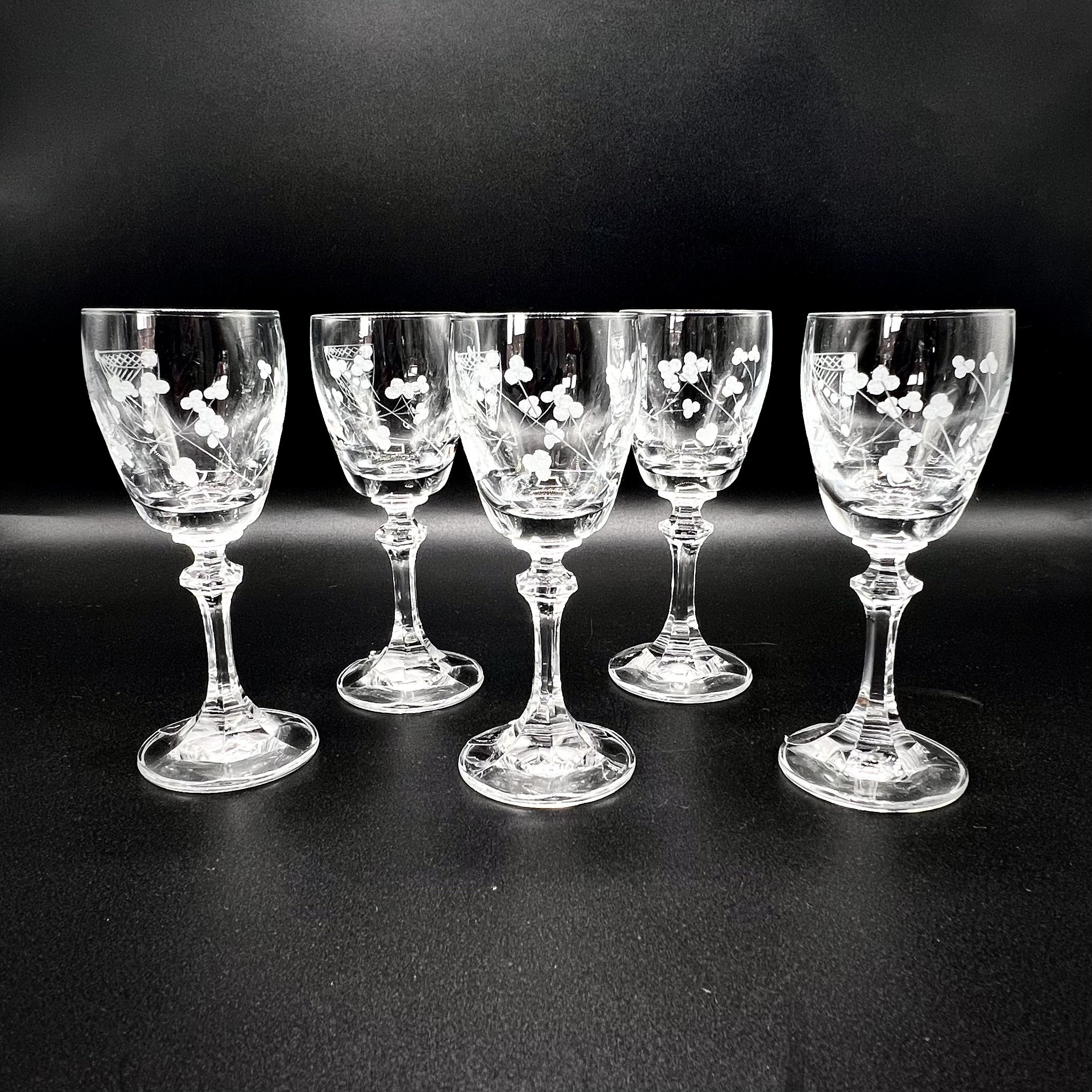 Vintage Etched Sherry Glasses, Duiske Crystal, 5 Irish Handcut Crystal ...