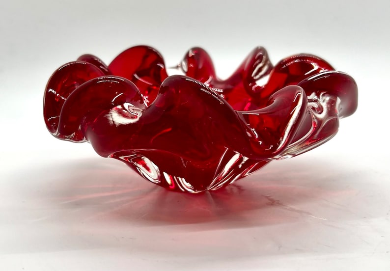 Vintage MURANO GLASS BOWL Red Glass Dish Small Decorative Bowl With a ...