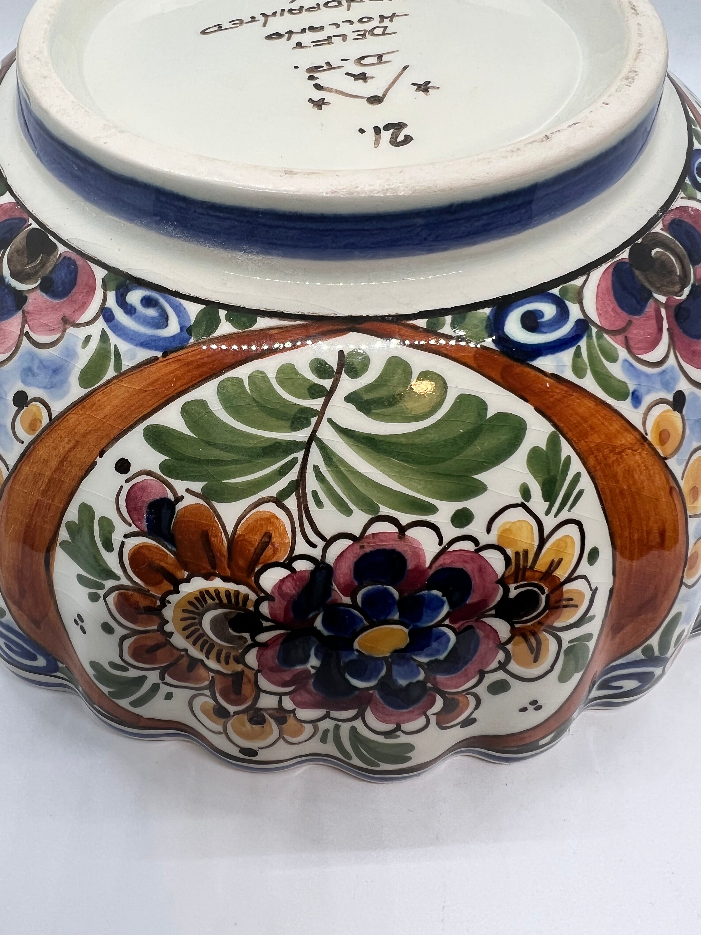 LARGE CERAMIC BOWL | Dp Delft Holland | Handpainted Bowl | Dutch ...