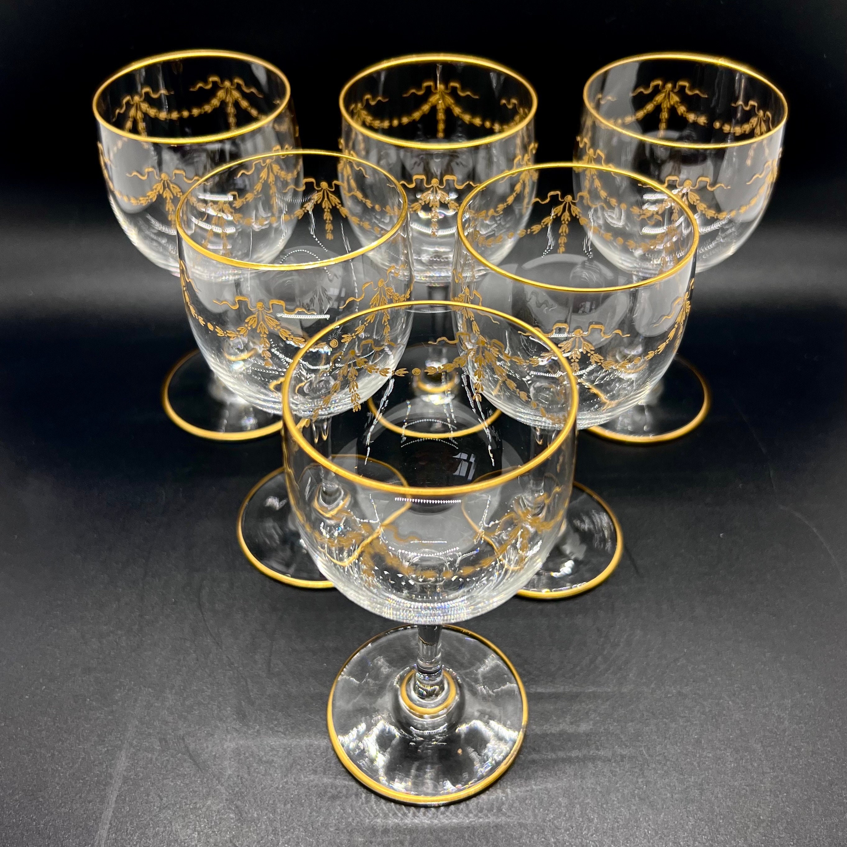 Vintage Cordial Glasses, Gold Rimmed, Baccarat Style Gilded Swags ...
