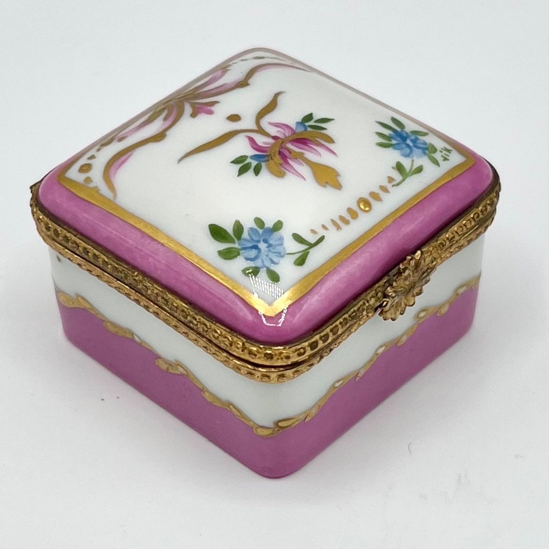 Vintage Limoges Porcelain Pink White Trinket Box Porcelaine Decoree a ...
