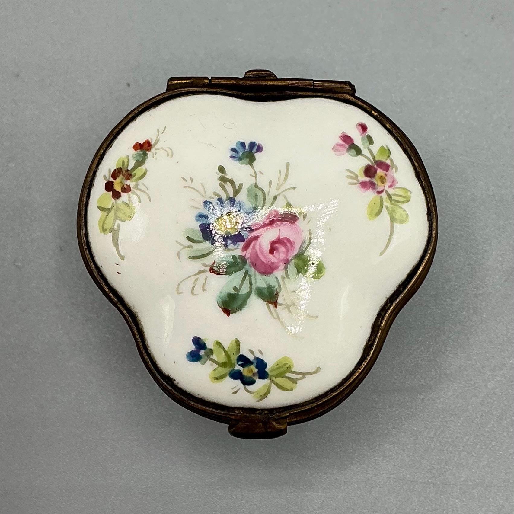 ANTIQUE SEVRES Porcelain Pill Box, Handpainted Floral Design ...