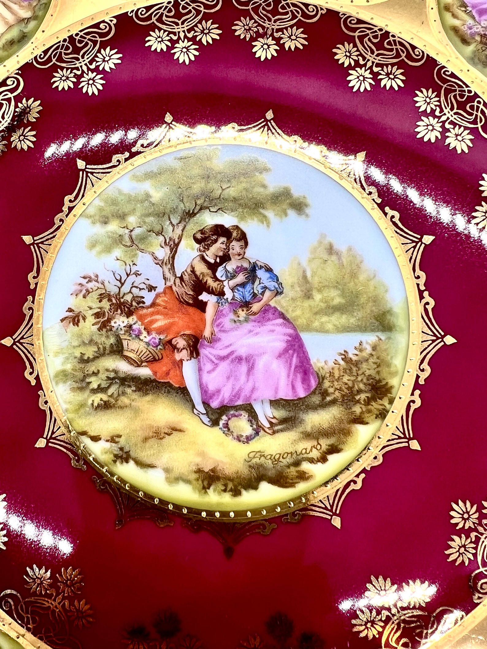 Vintage Cabinet Plate Bordeaux Gilded Fragonard, Love Story Plate JWK ...