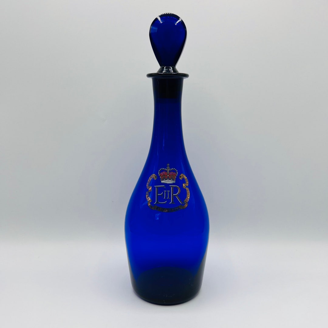 ANTIQUE GLASS Decanter, Bristol Blue Whisky Decanter Handpainted ...