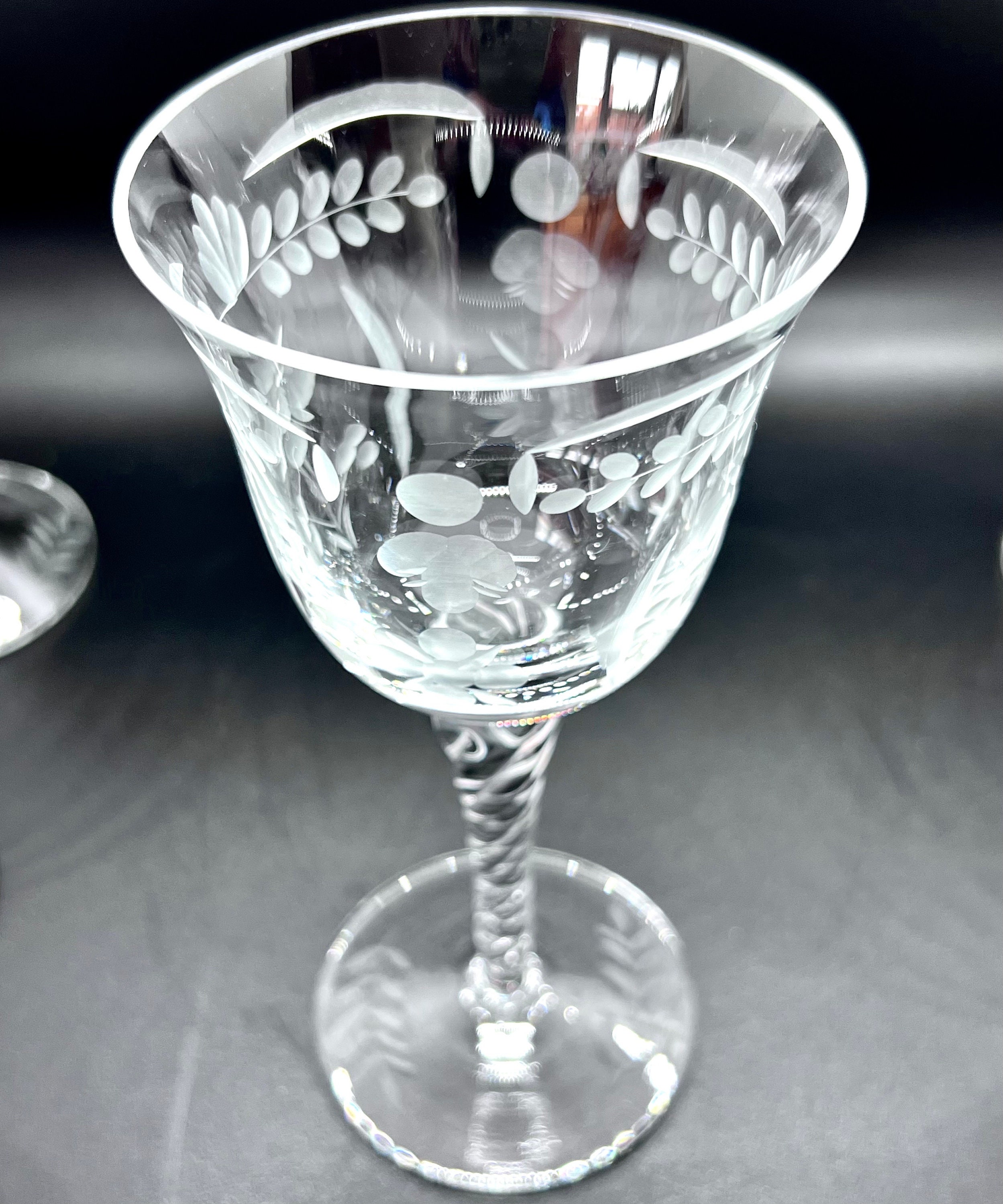 ANTIQUE ETCHED WINE Glasses 6 Vintage White Wine Glasses With Spiral ...