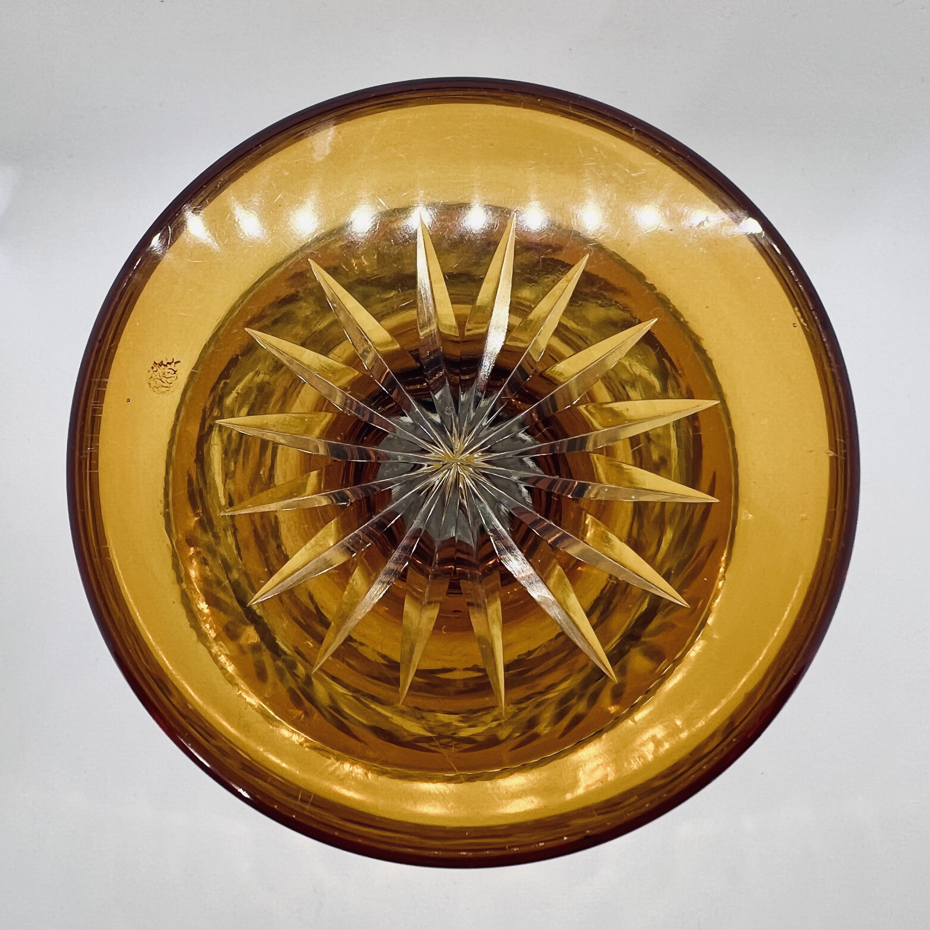 Vintage Cut Crystal Vase, Amber Cut in Clear Footed Trumpet Vase, Amber ...