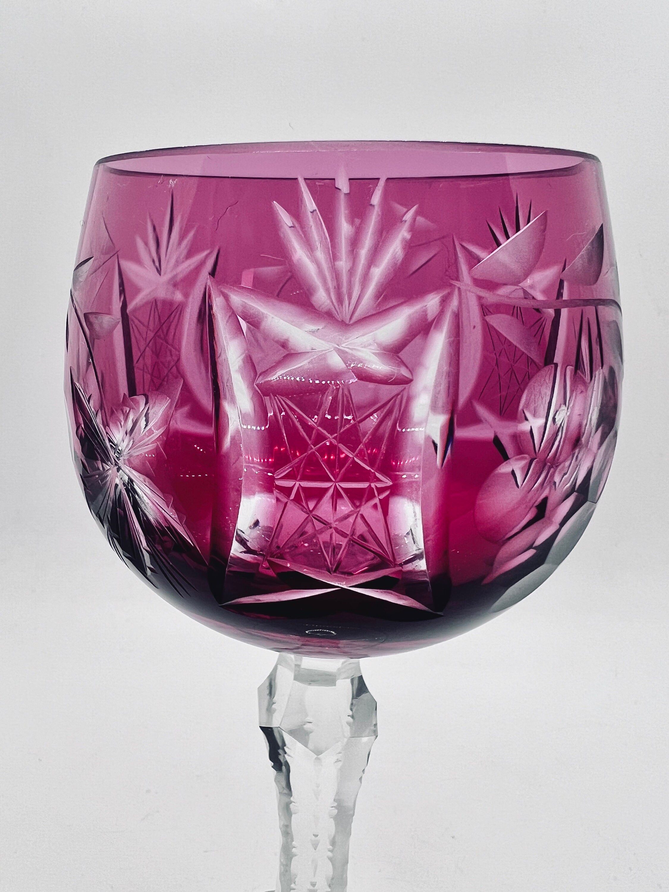 BOHEMIAN Crystal WINE GLASS Vintage Bohemian Hock Wine Glass Red Cut in ...