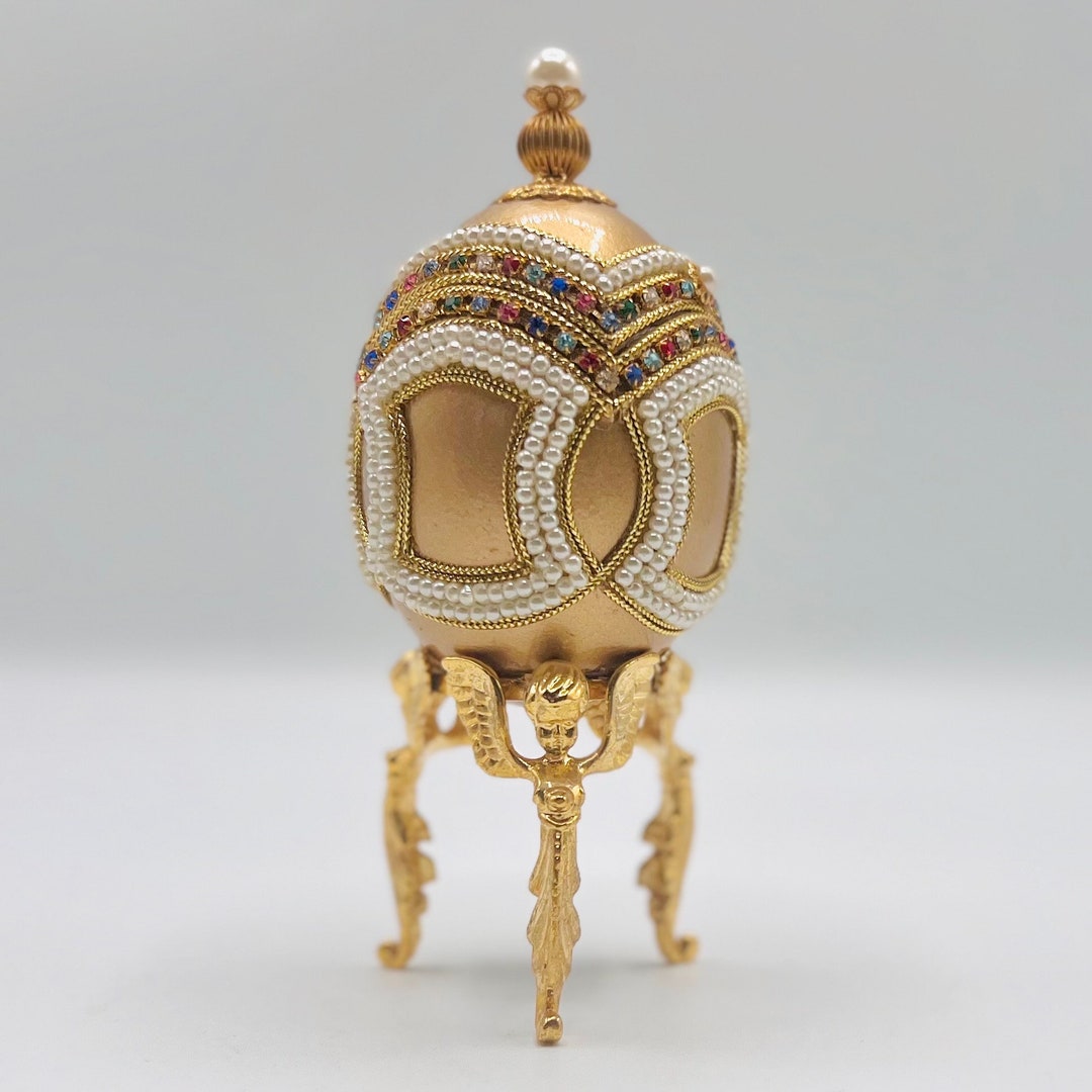 Faberge Style Egg, Jewelry Box, Handmade Decorative Egg on 3 Gilded ...