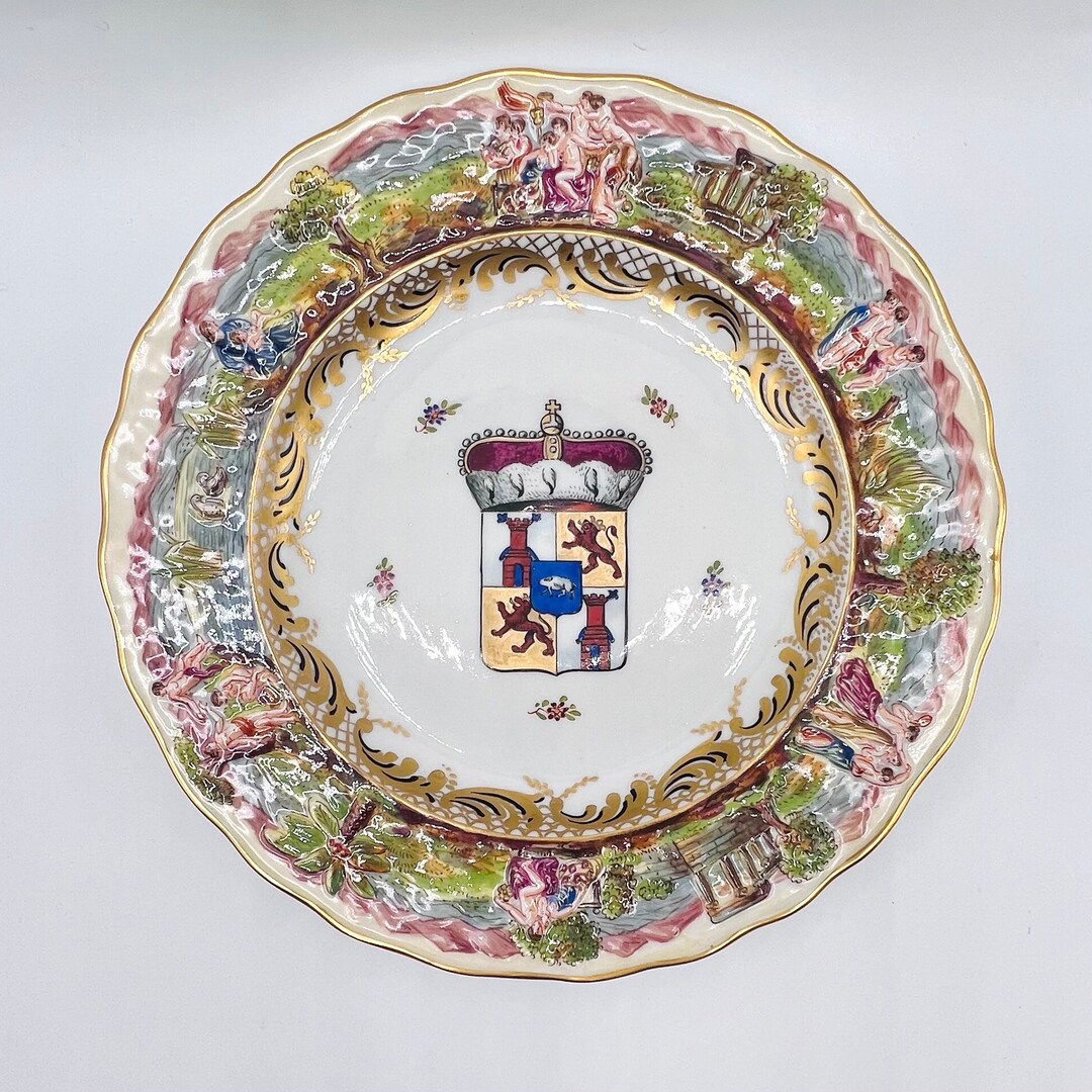 Antique Capodimonte Porcelain Plate: Handpainted Spanish Armorial ...