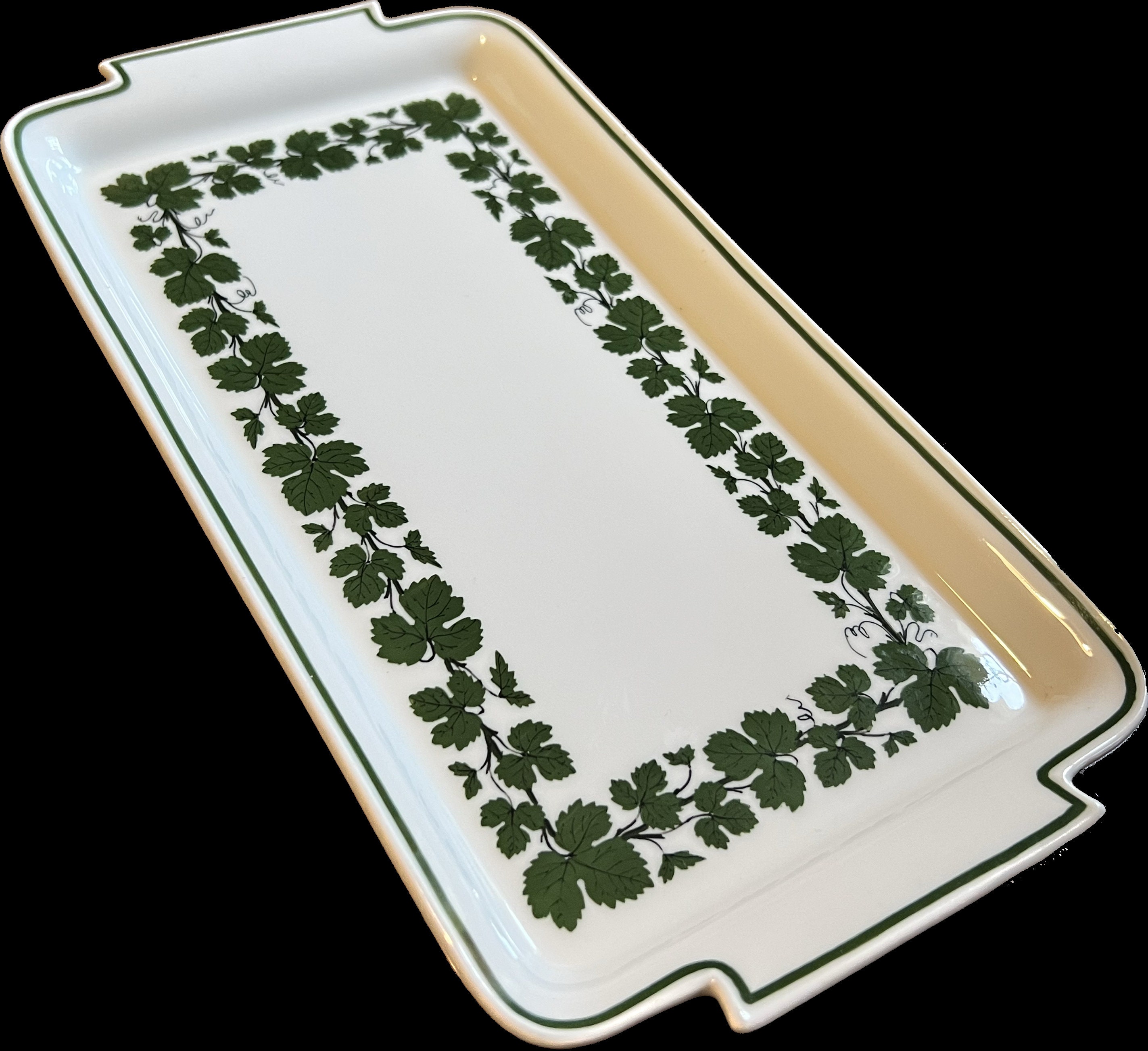 ANTIQUE MEISSEN Large Rectangular Plate Cake Plates Green Ivy Signed ...