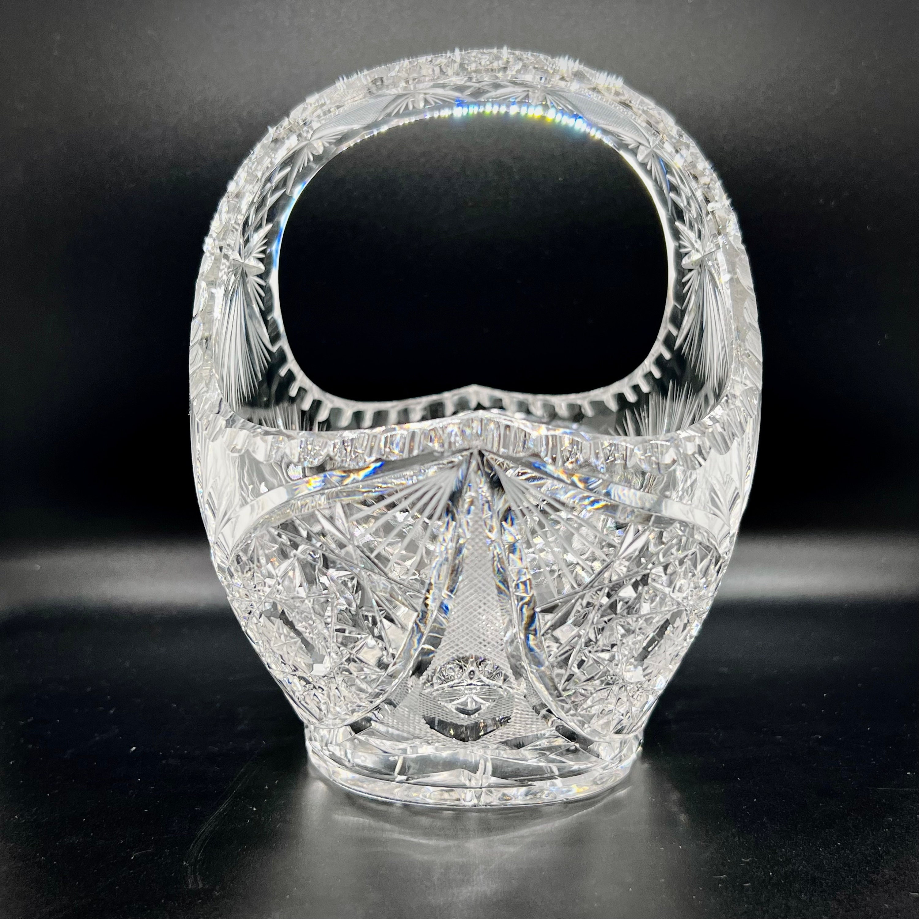 Vintage Bohemian Cut Crystal Basket, Large Crystal Center Piece ...