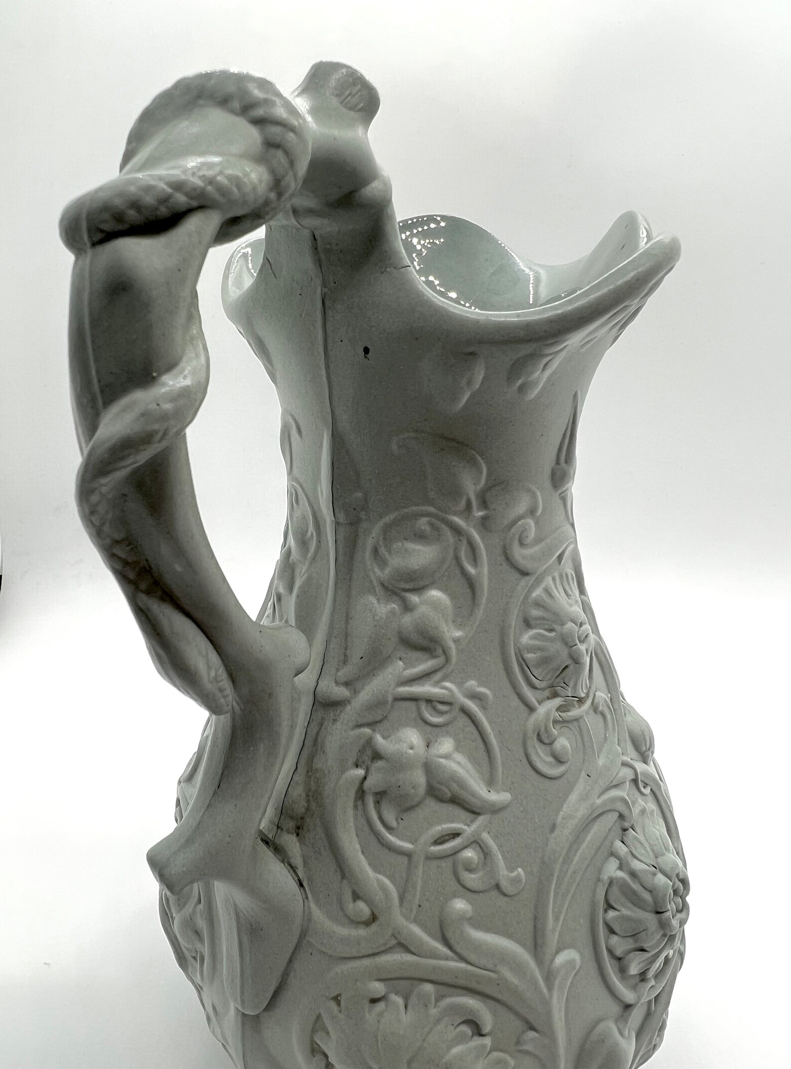 ANTIQUE JADE PITCHER Green Stone Relief Moulded Jug - Etsy