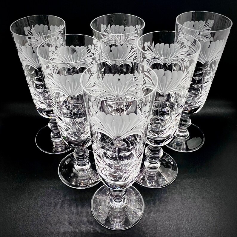 Vintage Royal Brierley Crystal Champagne Flutes, Honeysuckle Pattern ...