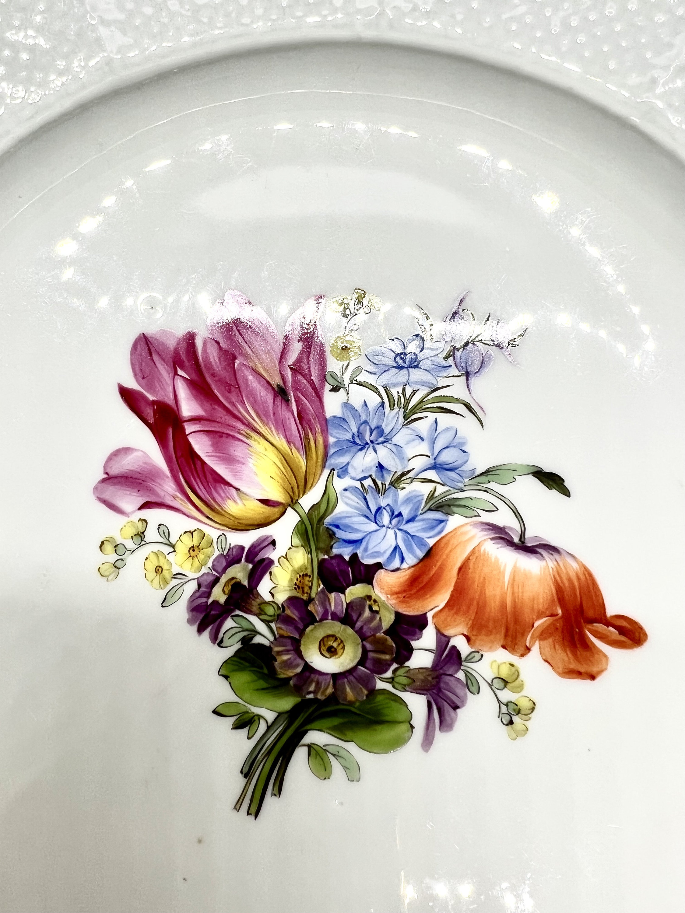ANTIQUE MEISSEN PLATE, Meissen Porcelain, Handpainted Flowers Osier ...