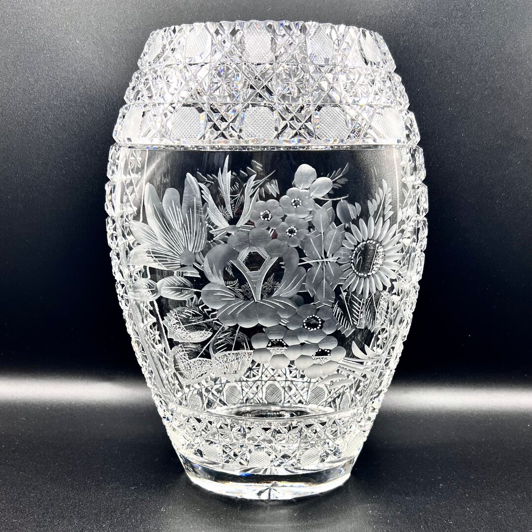 Vintage Crystal Vase, MEISSEN CRYSTAL, Signed, Cut & Etched Crystal ...