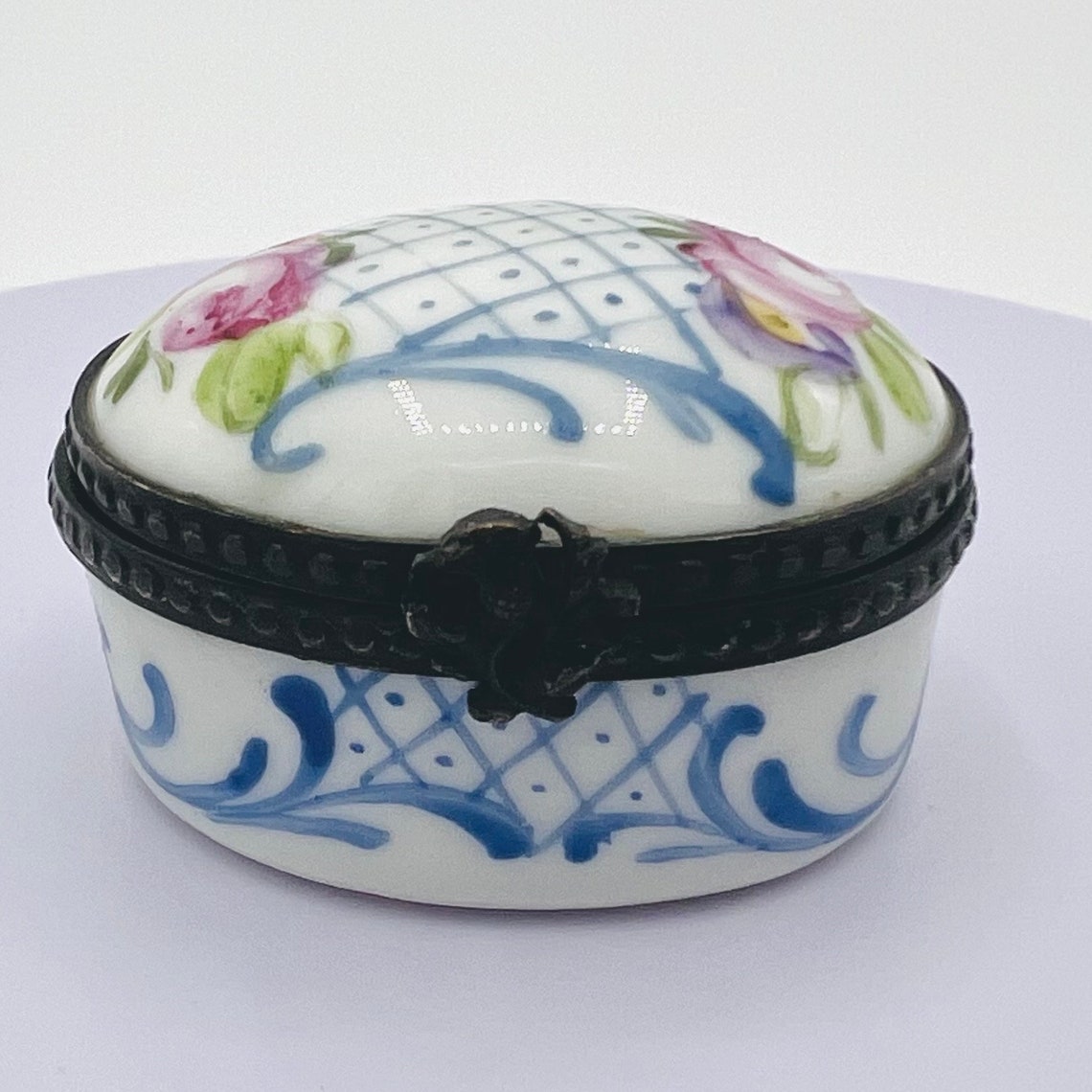 Vintage Limoges Porcelain Pill Box: French Handpainted Floral Trinket ...