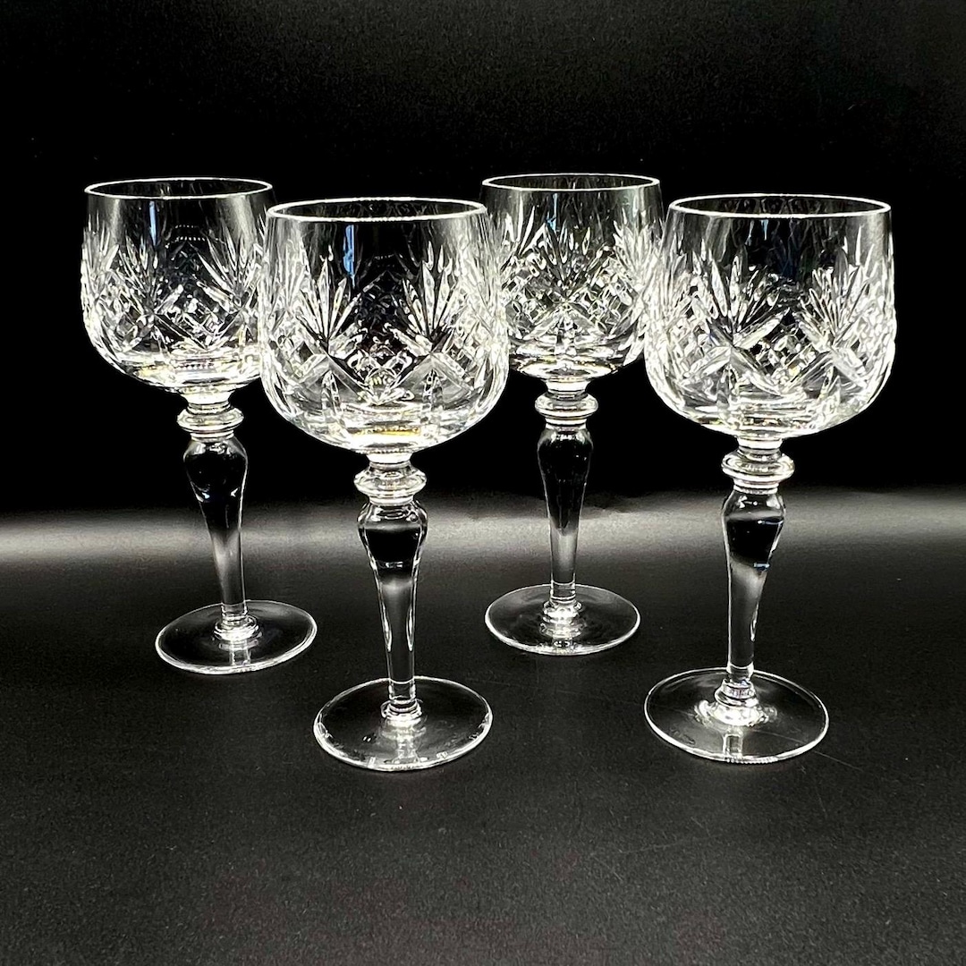 Set of 6 Vintage Cut Crystal Hock Wine Glasses With Criss Cross and Fan ...