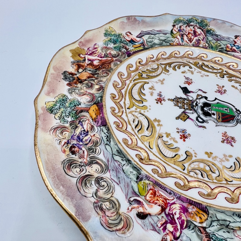 ANTIQUE NAPLES PLATE Capodimonte Porcelain Armorial Relief Plate, 1900 ...