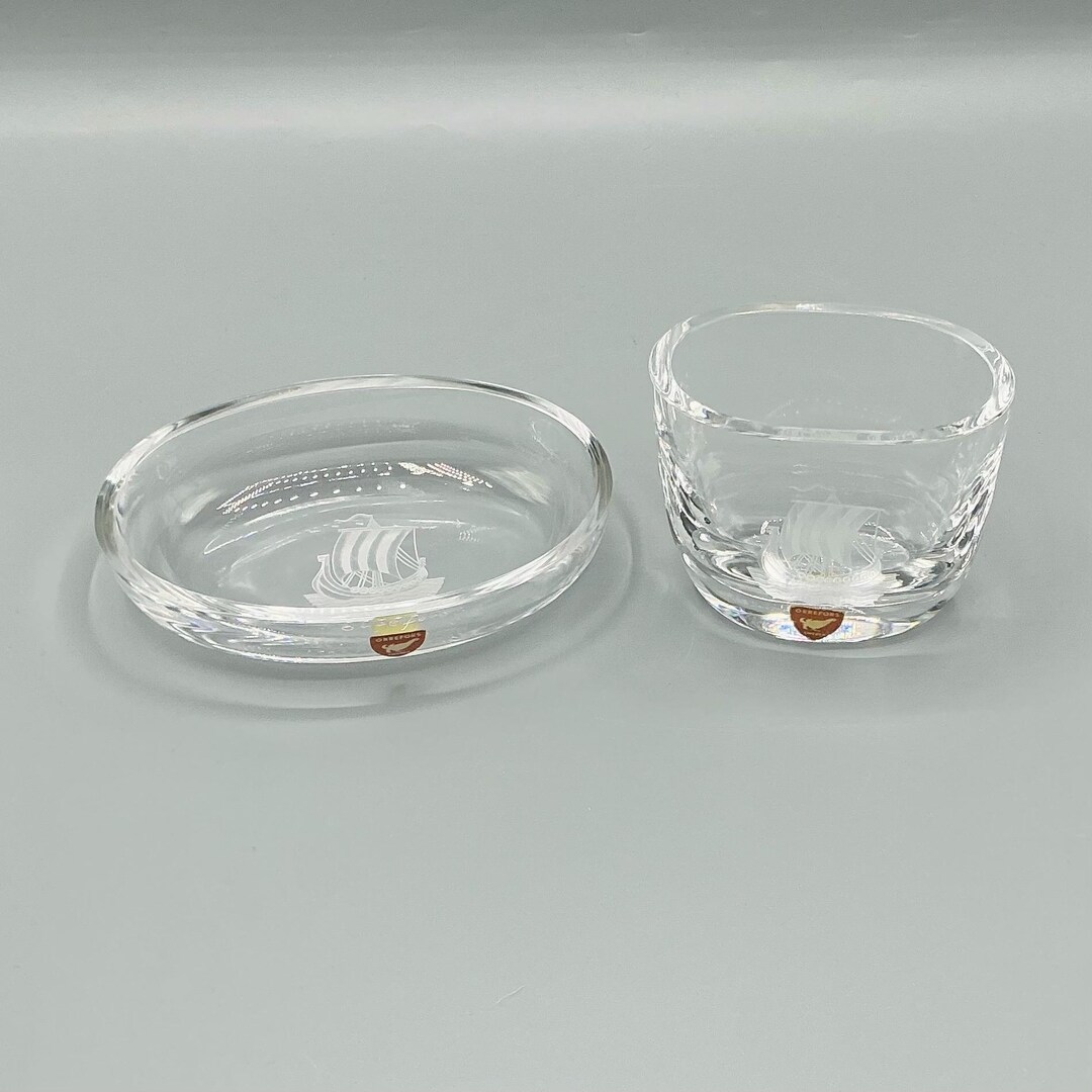 Vintage Orrefors Crystal Glass Desk Set With Nsutical Ship Deco, Signed ...