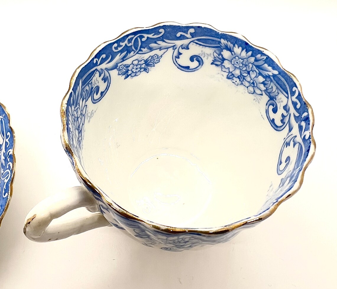 ANTIQUE BLUE & WHITE Porcelain Teaset, Cup and Saucer, Handpainted ...