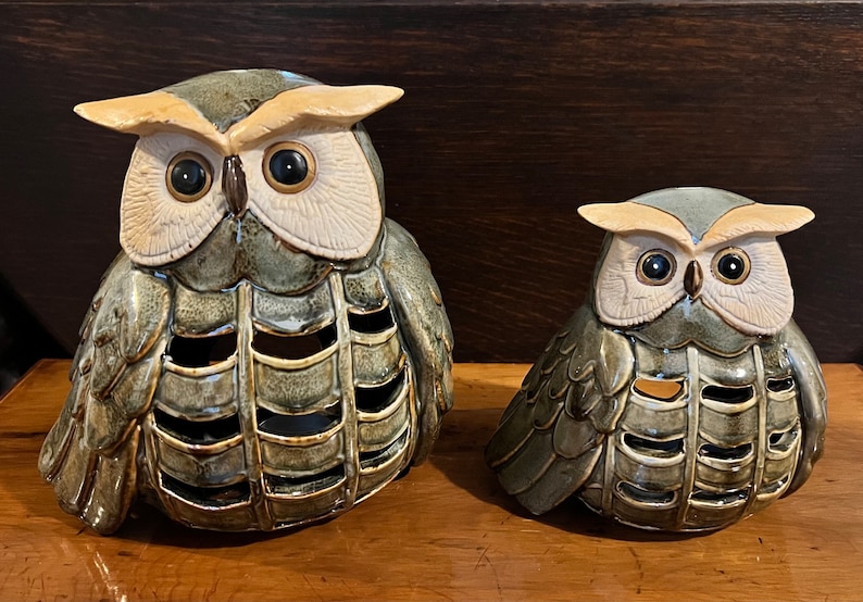 VINTAGE JAPANESE CERAMIC Owls Candle Lanterns Set of 2 Owls. - Etsy