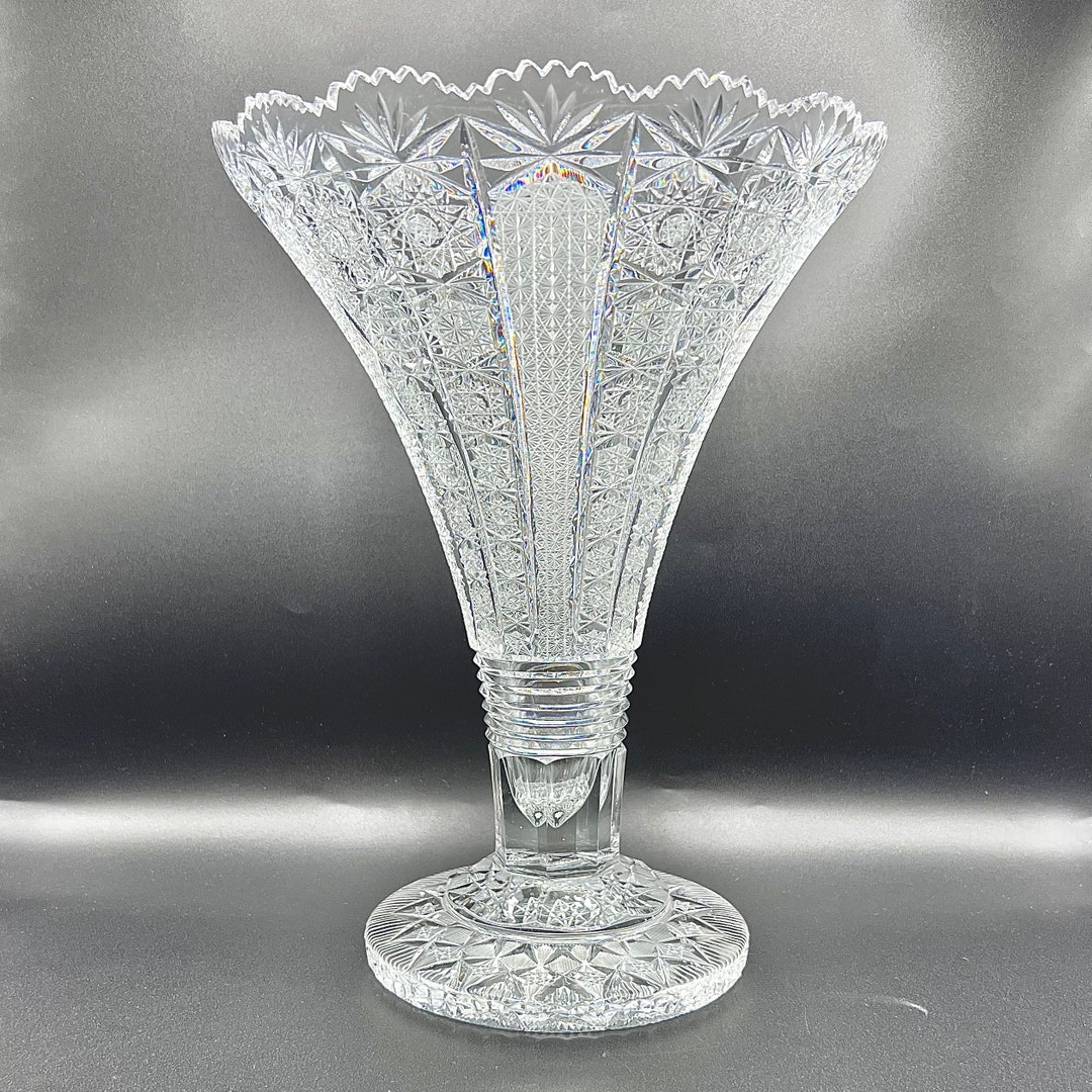 Elegant Vintage Cut Lead Crystal Trumpet Vase • Bohemian Style ...