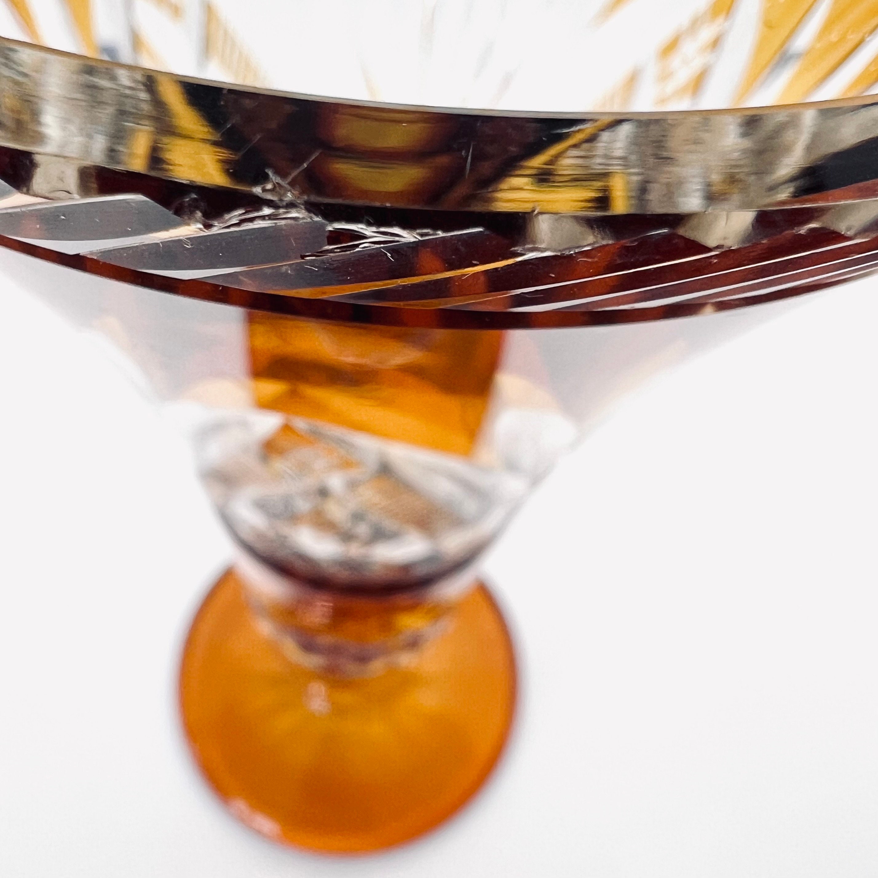 Vintage Cut Crystal Vase, Amber Cut in Clear Footed Trumpet Vase, Amber ...