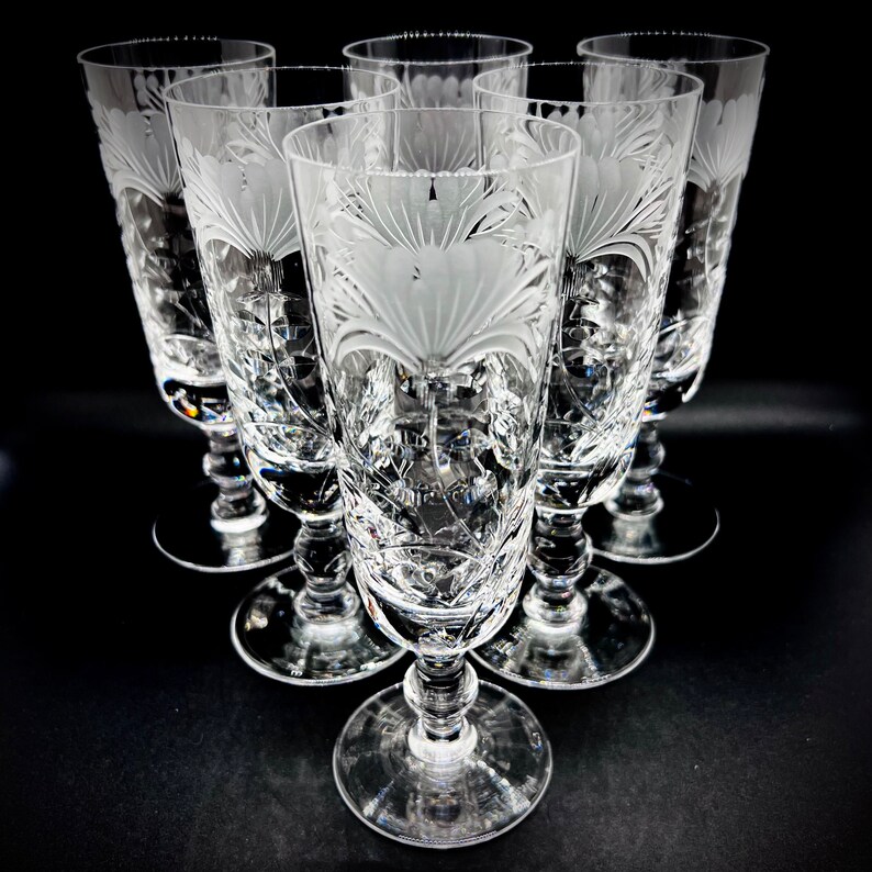 Vintage Royal Brierley Crystal Champagne Flutes, Honeysuckle Pattern ...
