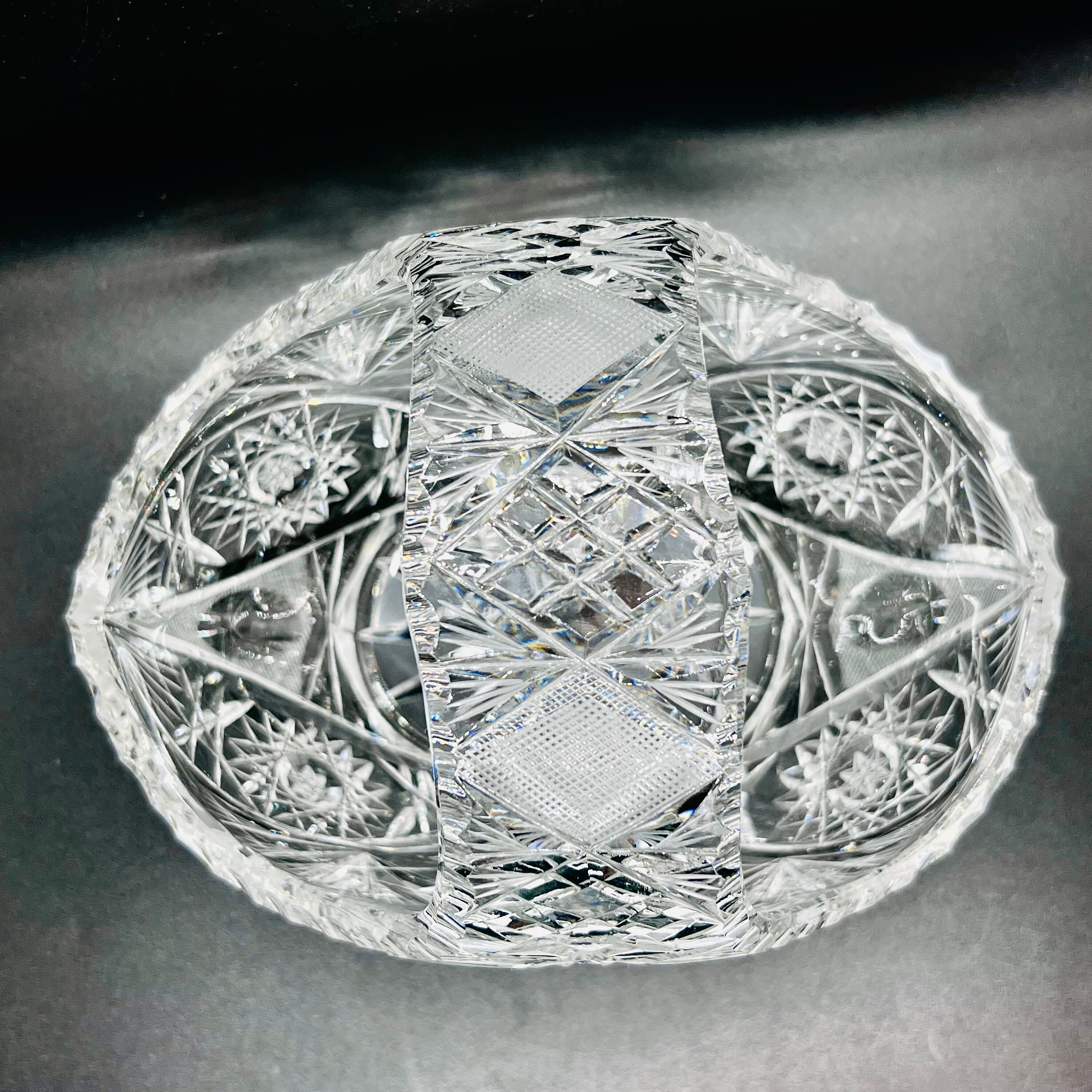 Vintage Bohemian Cut Crystal Basket, Large Crystal Center Piece ...