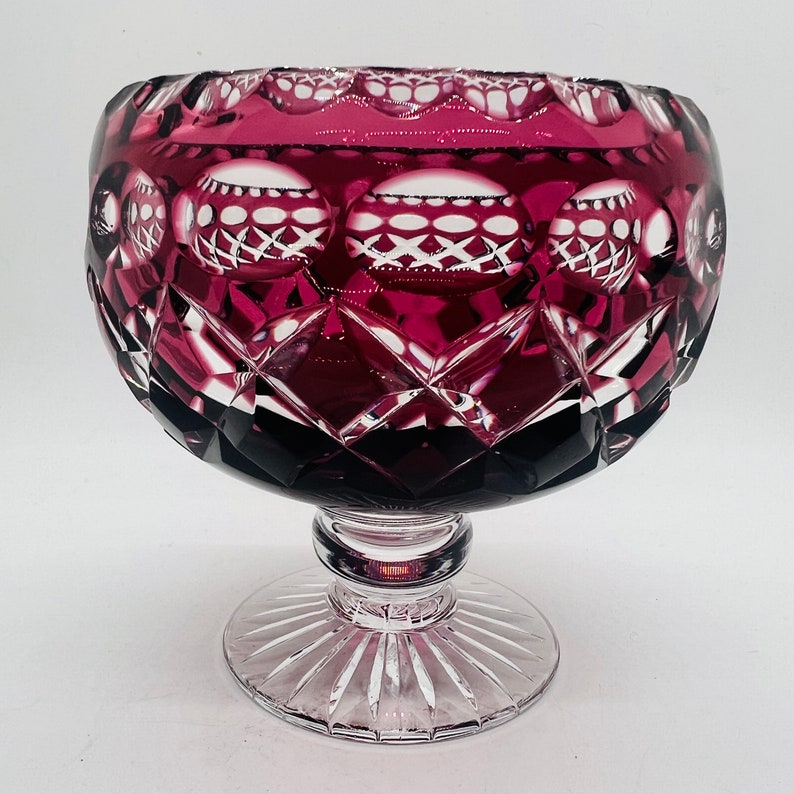 Vintage Crystal Pedestal Bowl, Red Cut in Clear Bonbon: Candy Bowl by Thomas Webb Crystal ...