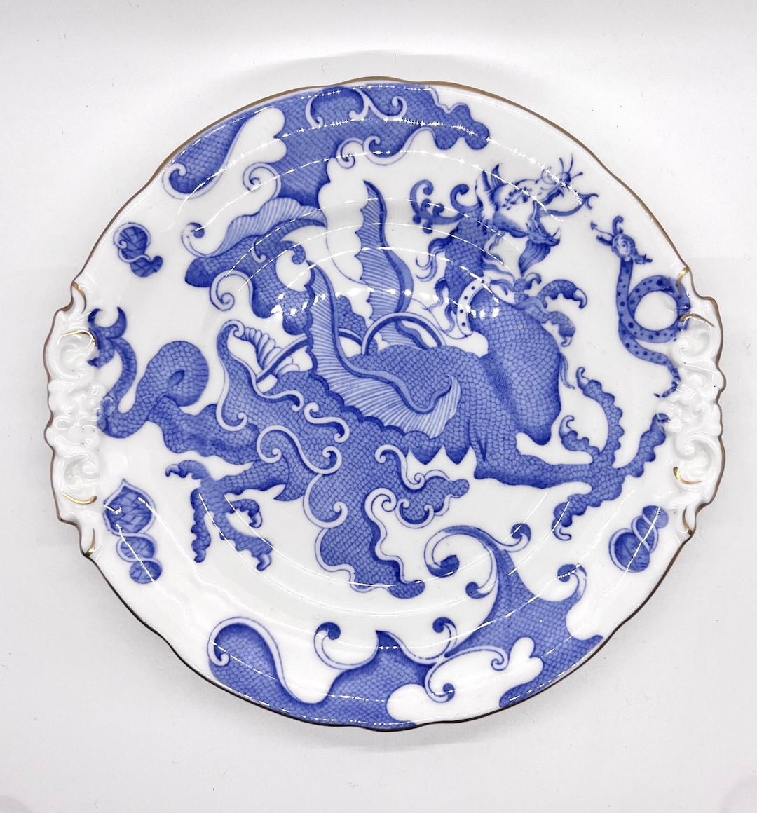 Vintage Royal Worcester Blue Dragon Plate: English Porcelain Decor - Etsy