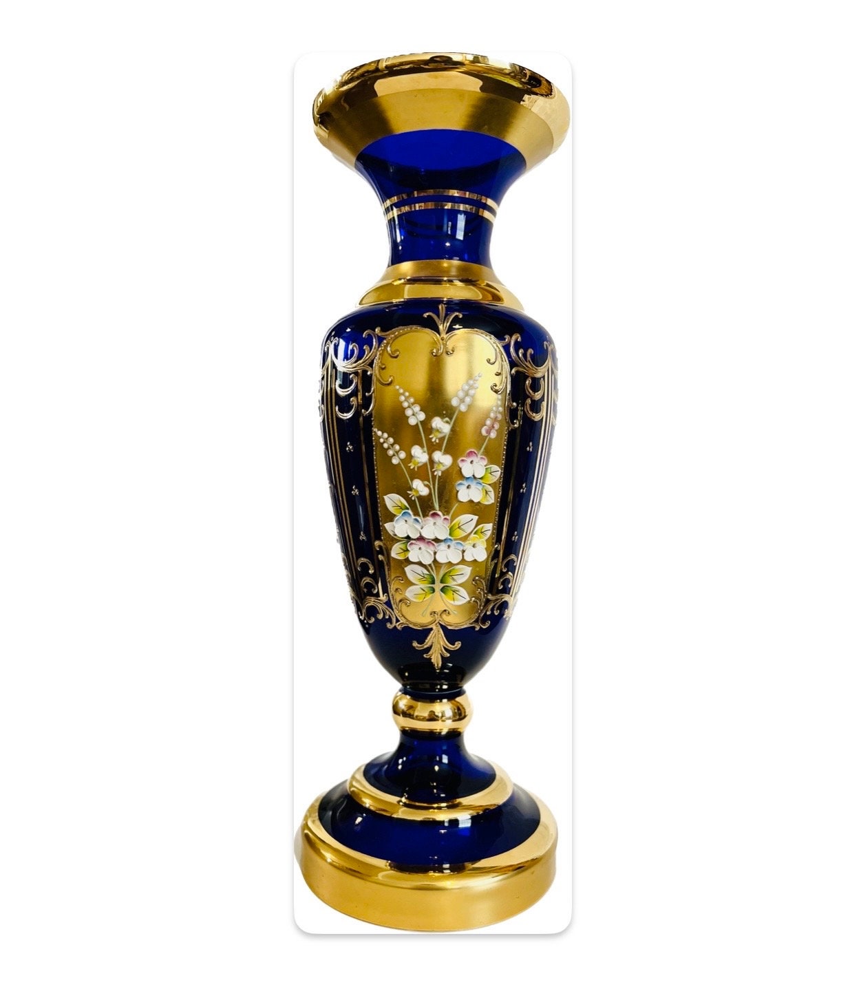 Large Murano Glass Vase: Salvadori Tre Fuochi 24k Gold Enamel Flowers ...