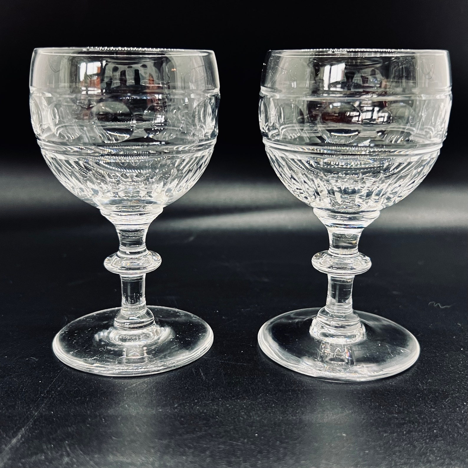 Vintage Webb Corbet Crystal Cordial Glasses: Dimple Cut Port Wine Set ...