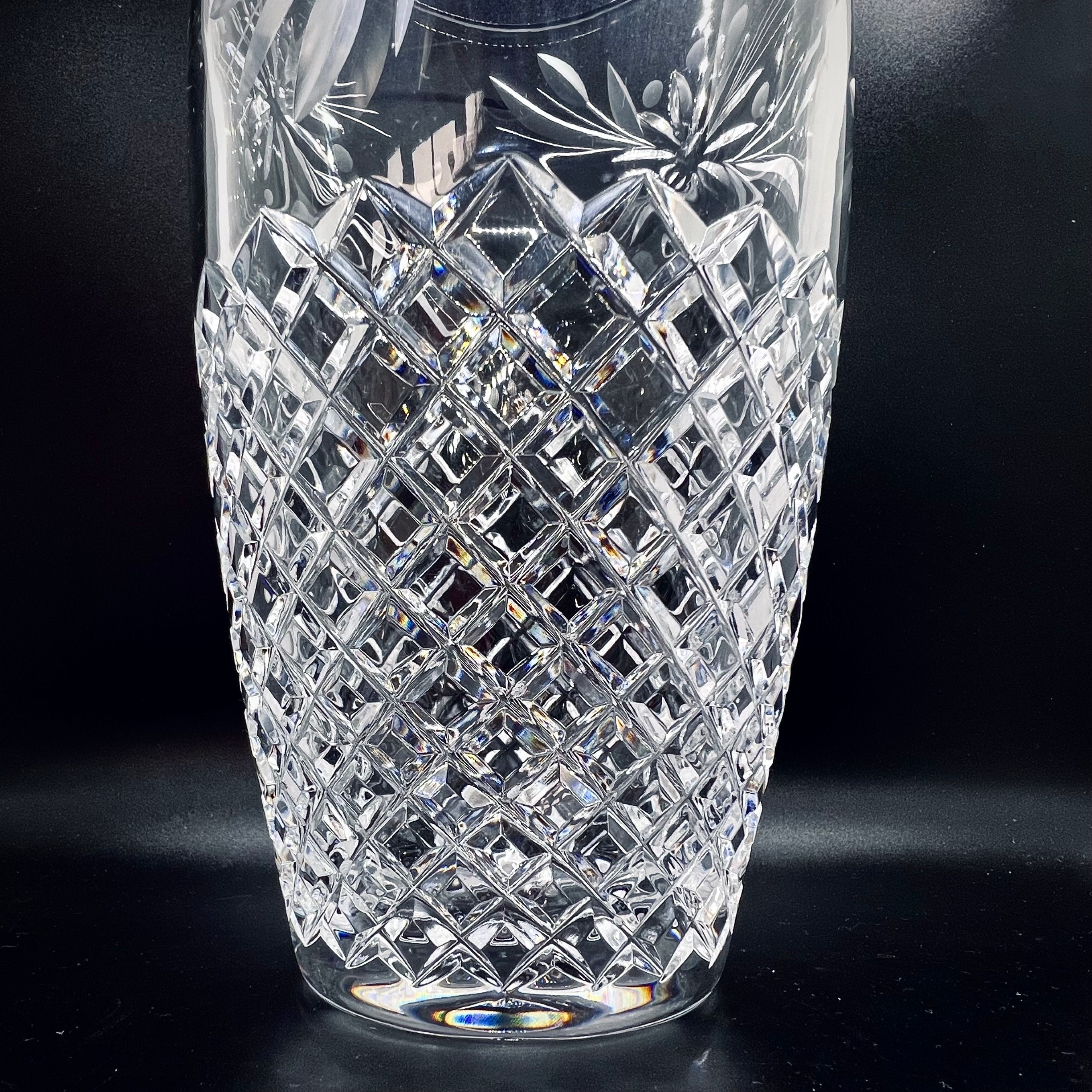 VINTAGE Cut CRYSTAL VASE Large Heavy Diamond Cut, Flower Band Lead ...